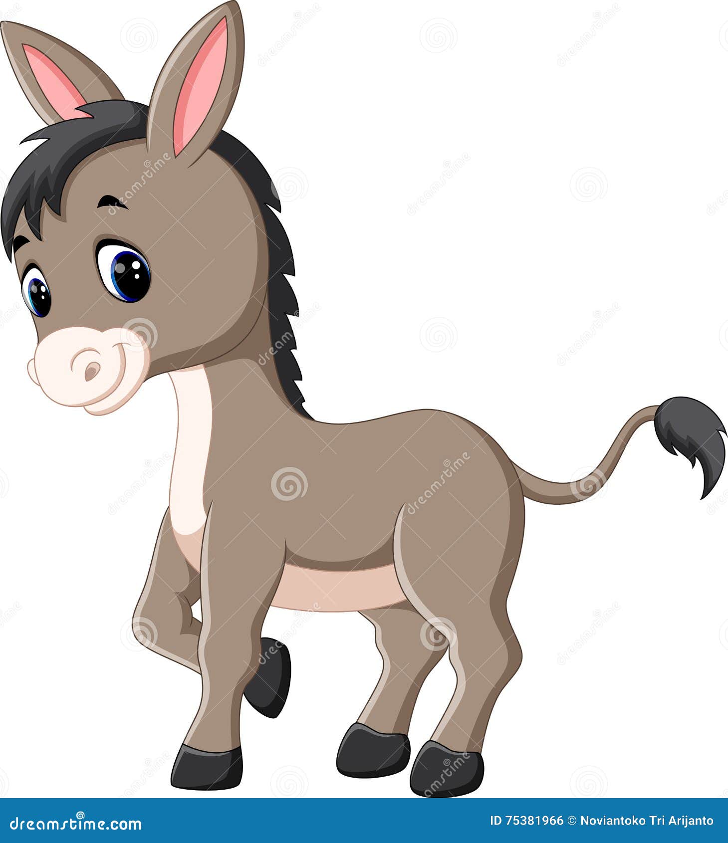 Happy Donkey Isolated On White Background Cartoon Vector ...