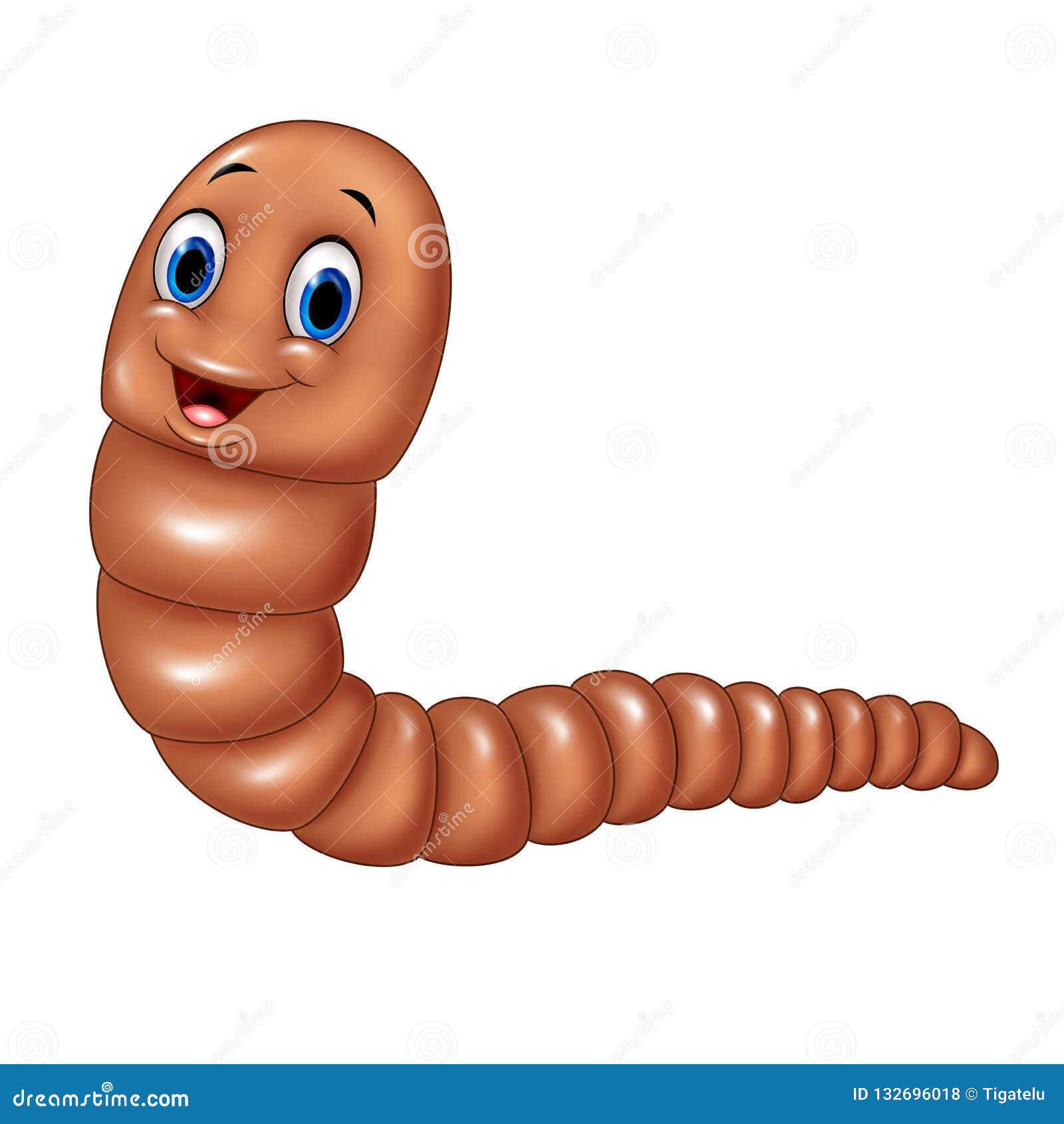 Cartoon Happy Earthworm Isolated on White Background Stock Vector ...