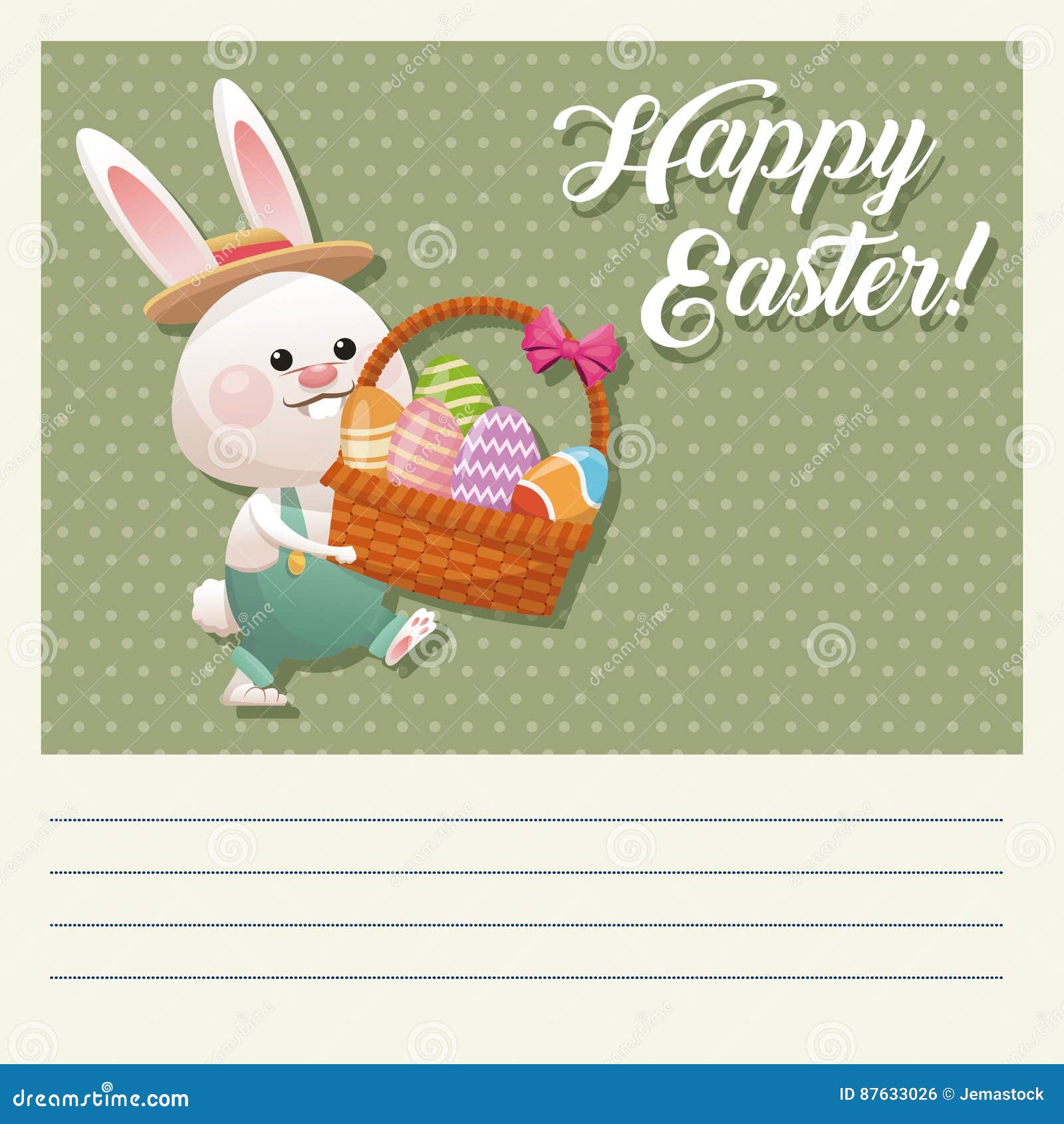 Cartoon Happy Easter Bunny Basket Egg Stock Illustration - Illustration ...