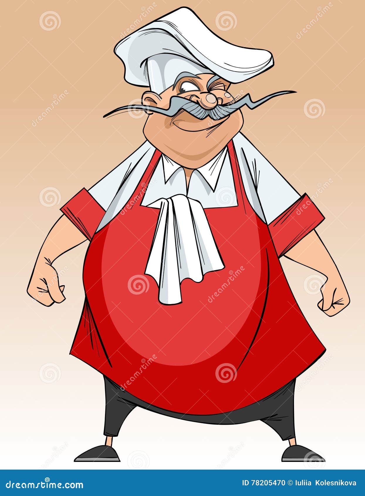 Cartoon Happy Fat Mustachioed Chef Stock Vector - Illustration of ...