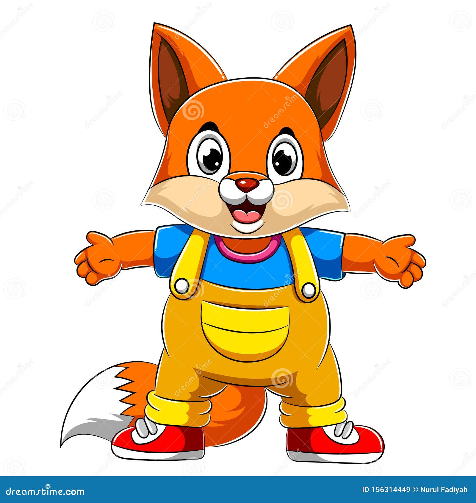 Cartoon Happy Fox with Waving Hand Stock Vector - Illustration of happy ...