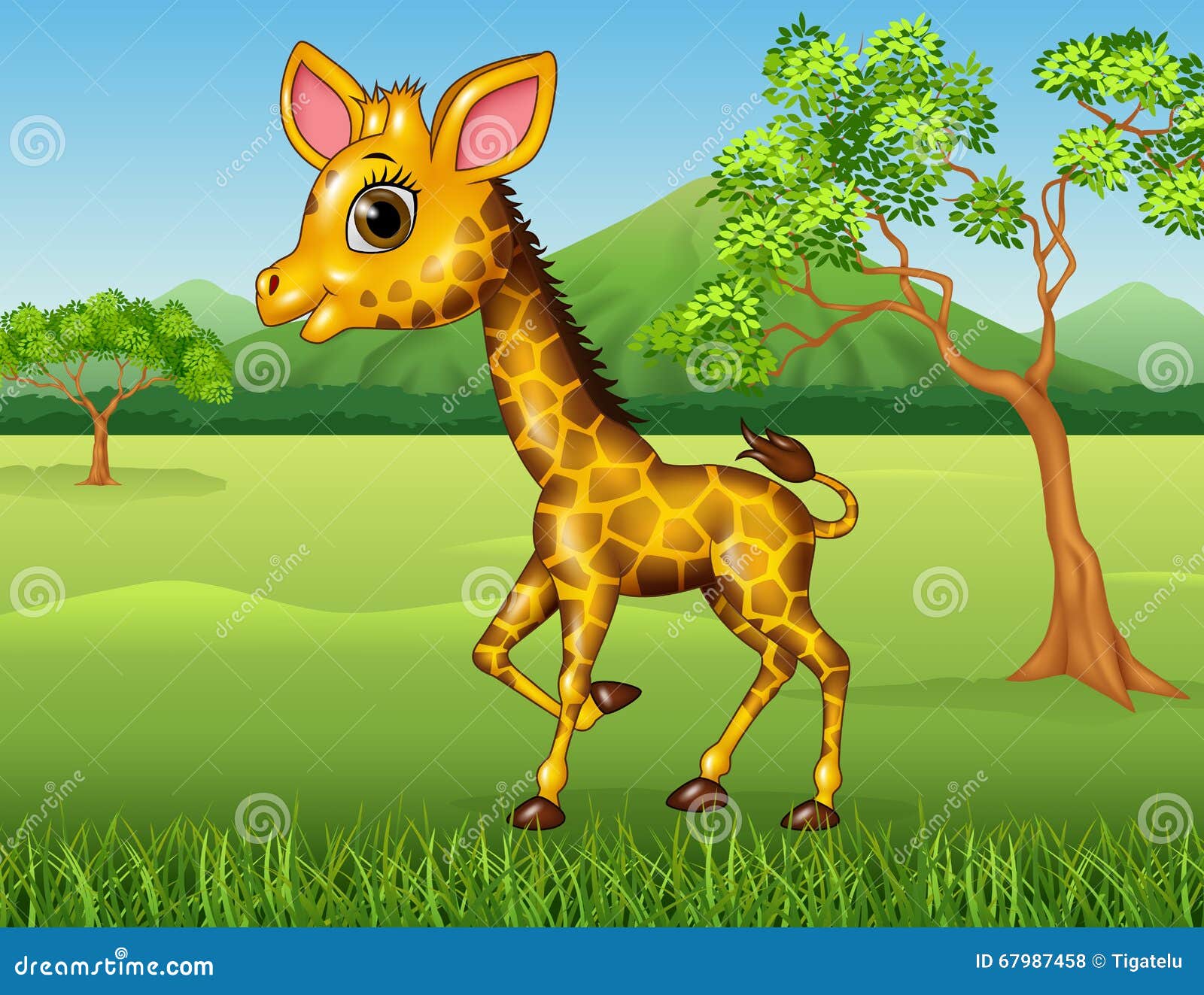Cartoon Happy Giraffe in the Jungle Stock Vector - Illustration of hill ...