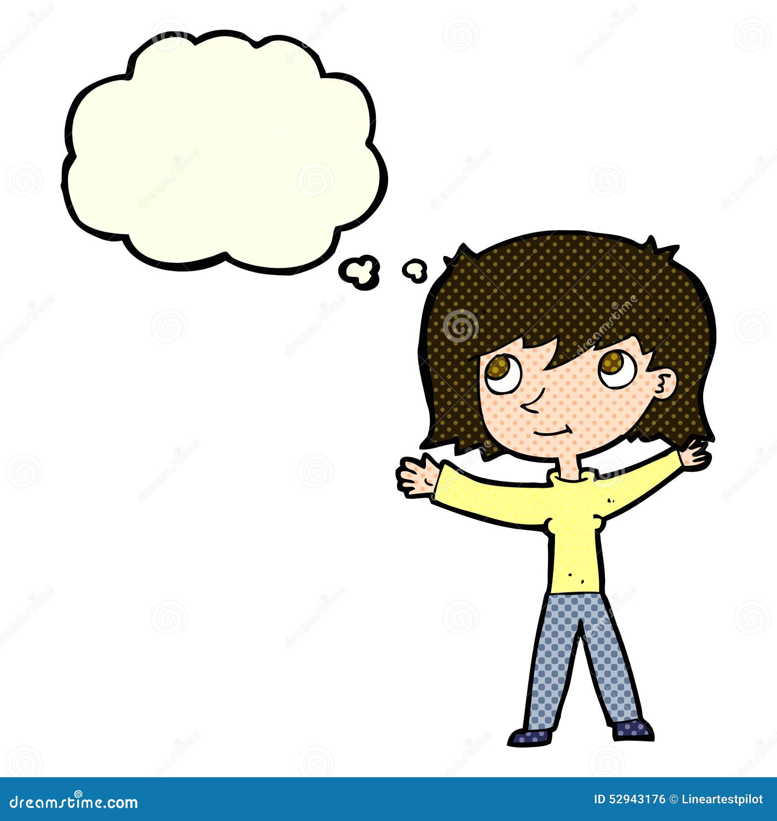 Cartoon Happy Girl with Thought Bubble Stock Illustration ...