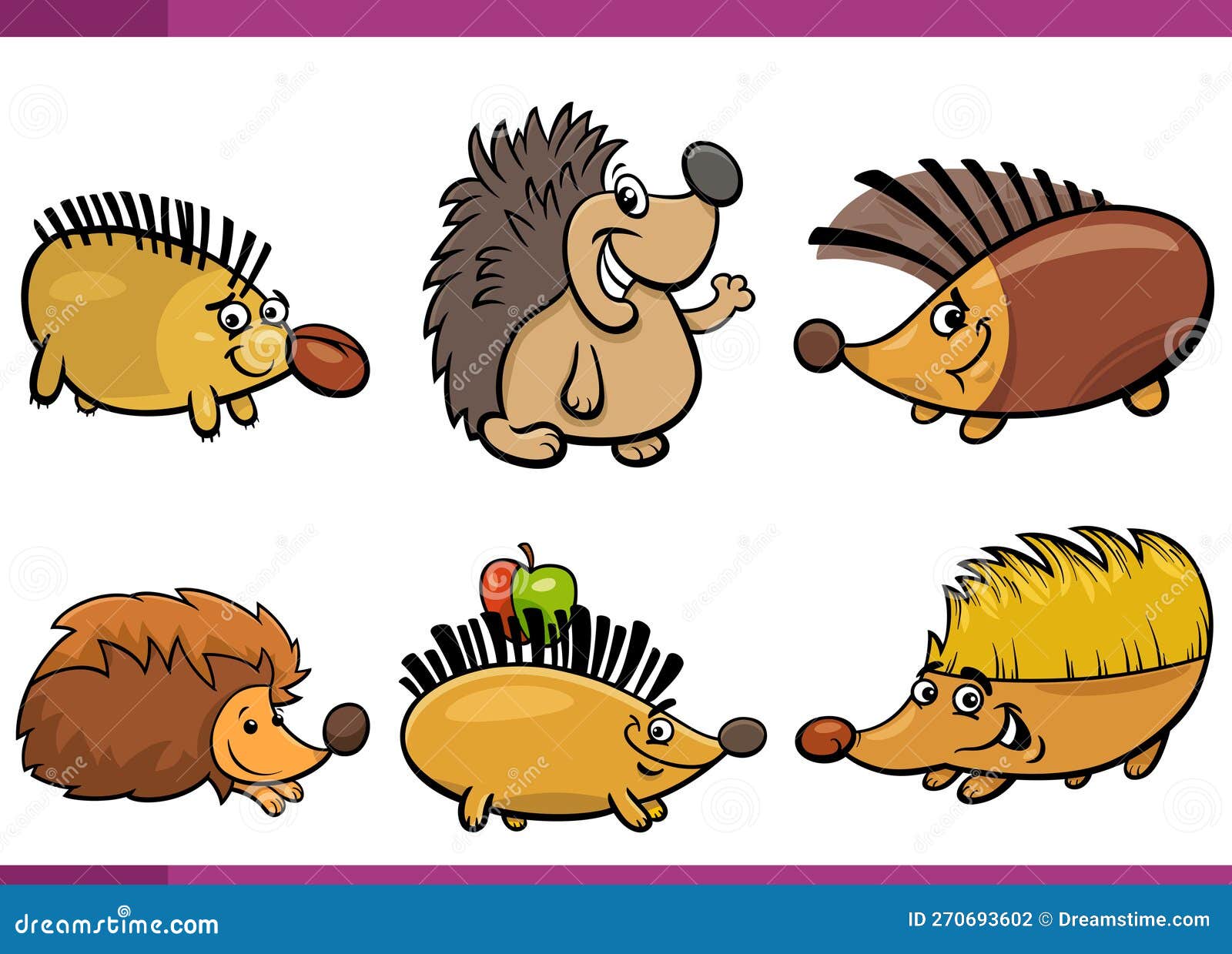 Cartoon Happy Hedgehogs Comic Animal Characters Set Stock Vector ...