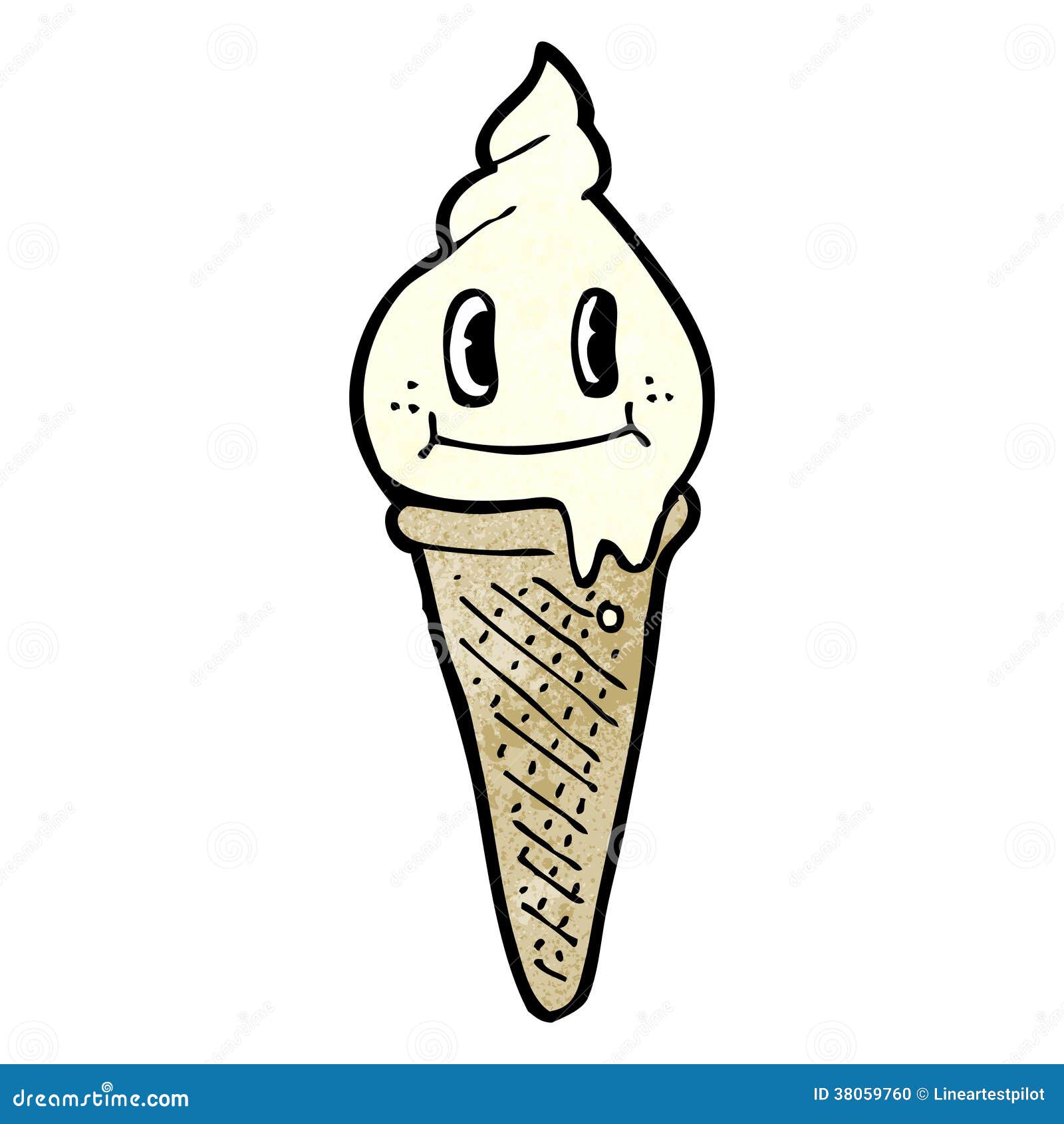 Cartoon Happy Ice Cream Cone Stock Vector - Illustration of face ...