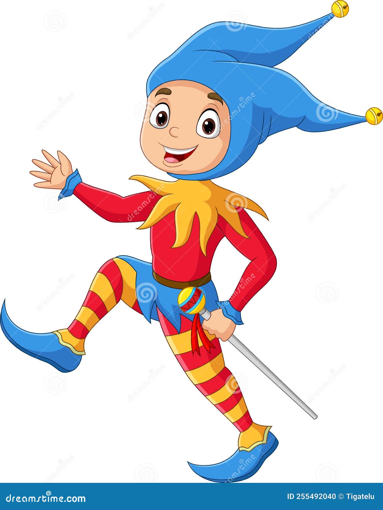 Cartoon Happy Jester Waving Hand Stock Vector - Illustration of april ...