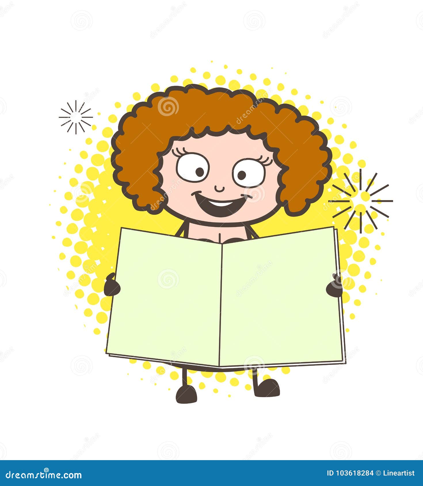 Cartoon Happy Lady Showing a Blank Notebook Vector Stock Illustration ...