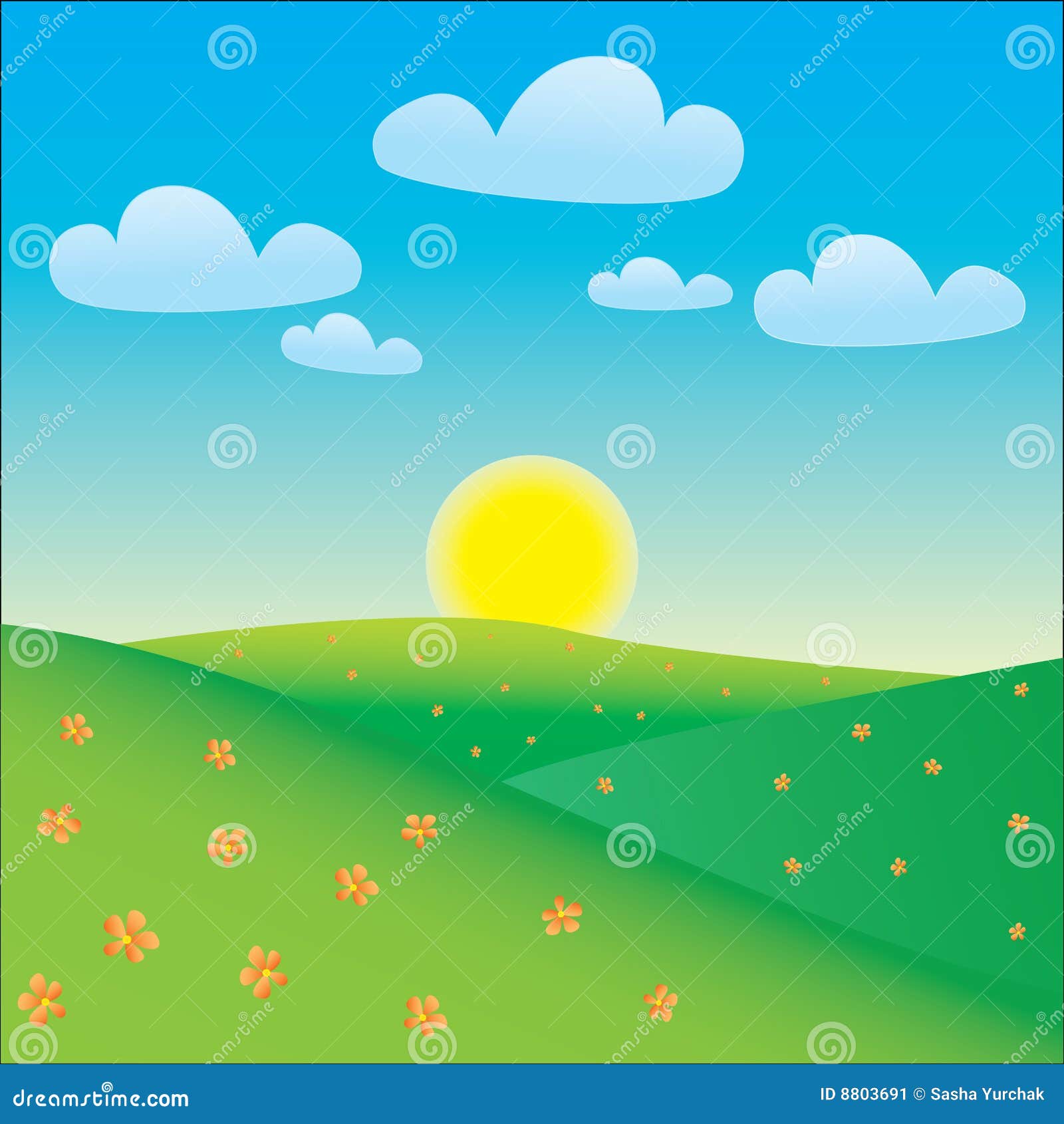 Cartoon happy landscape stock vector. Illustration of peacful - 8803691