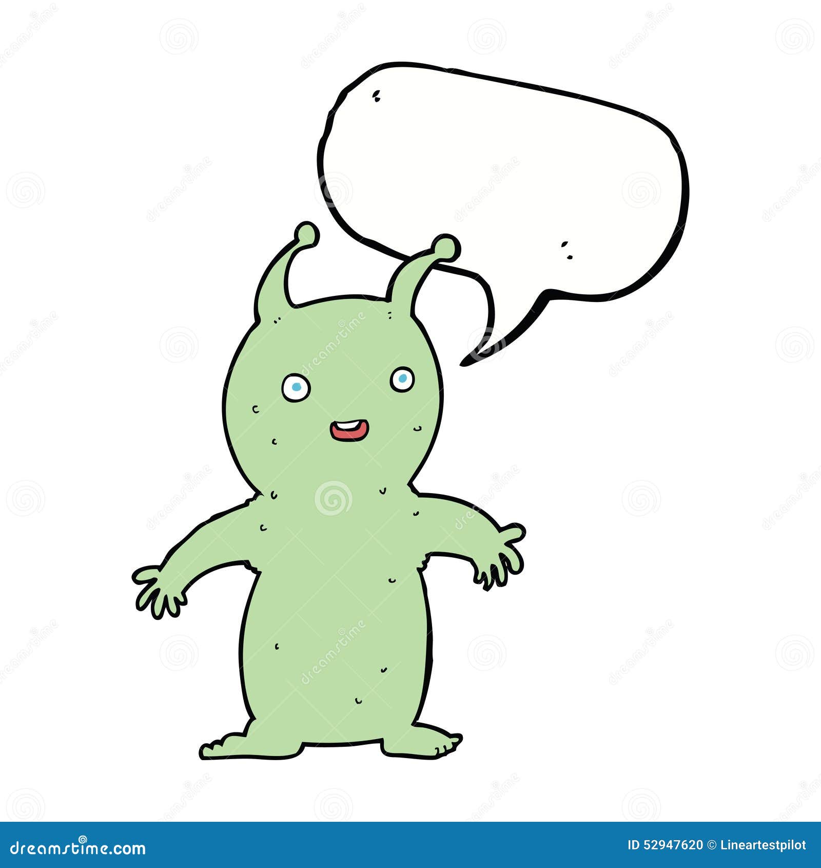 Cartoon Happy Little Alien with Speech Bubble Stock Illustration ...