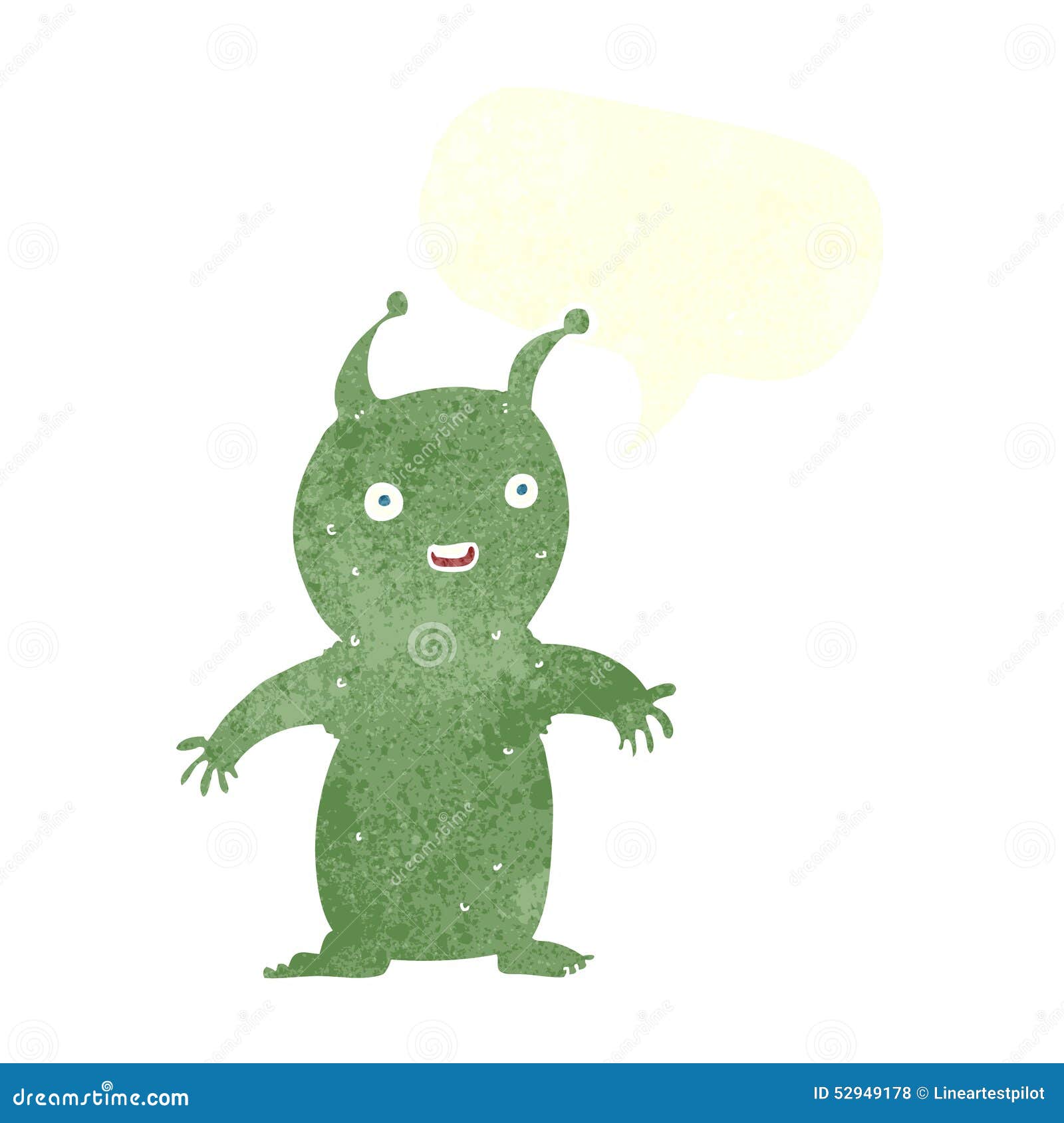 Cartoon Happy Little Alien with Speech Bubble Stock Illustration ...
