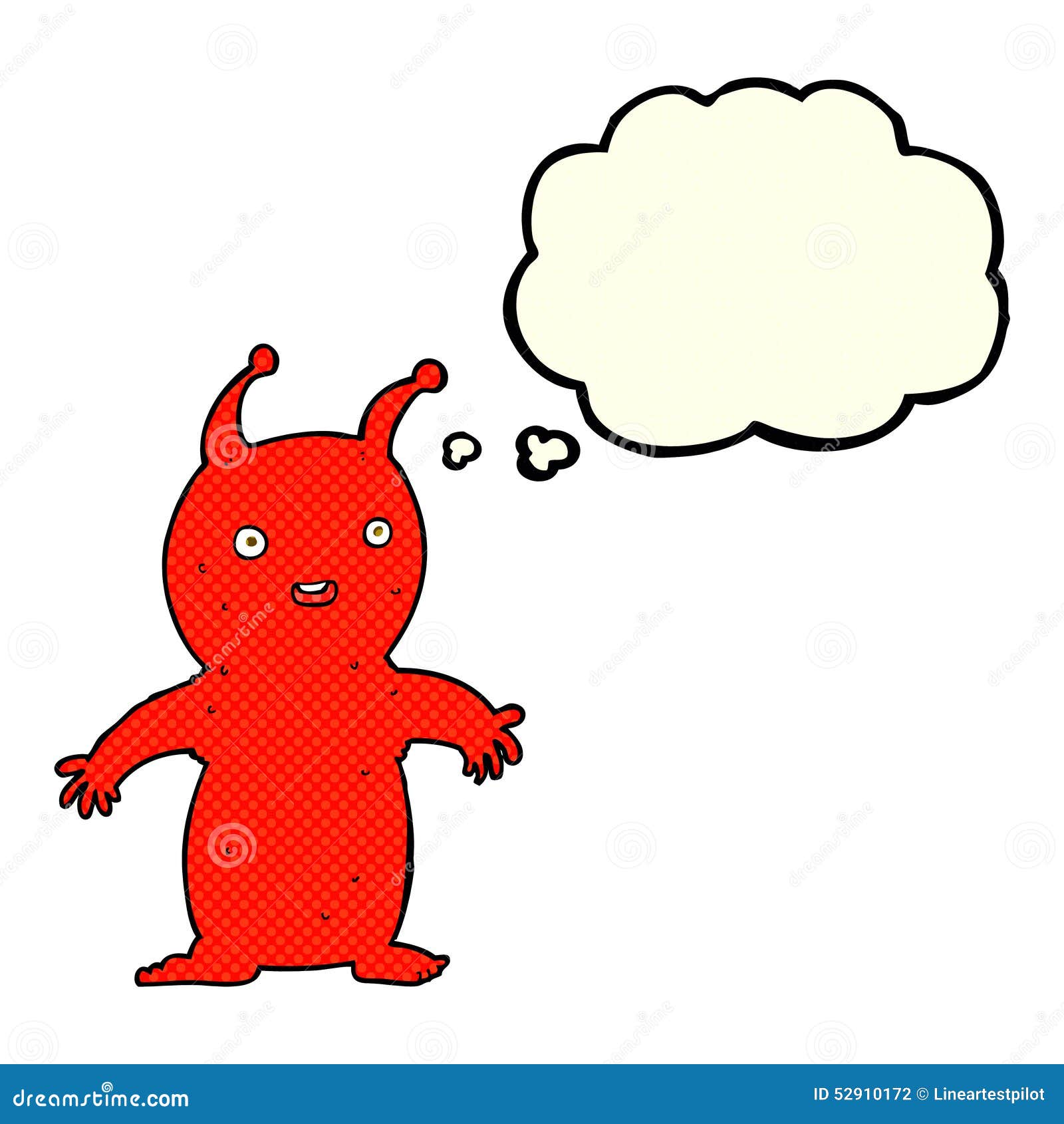 Cartoon Happy Little Alien with Thought Bubble Stock Illustration ...