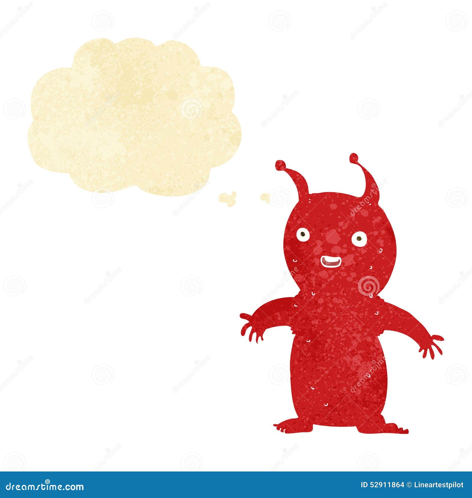 Cartoon Happy Little Alien with Thought Bubble Stock Illustration ...