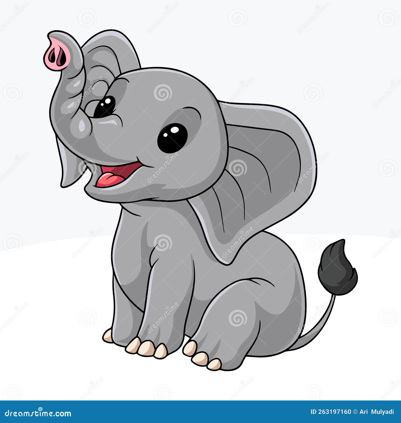 Cartoon Happy Little Elephant Sitting Stock Vector - Illustration of ...