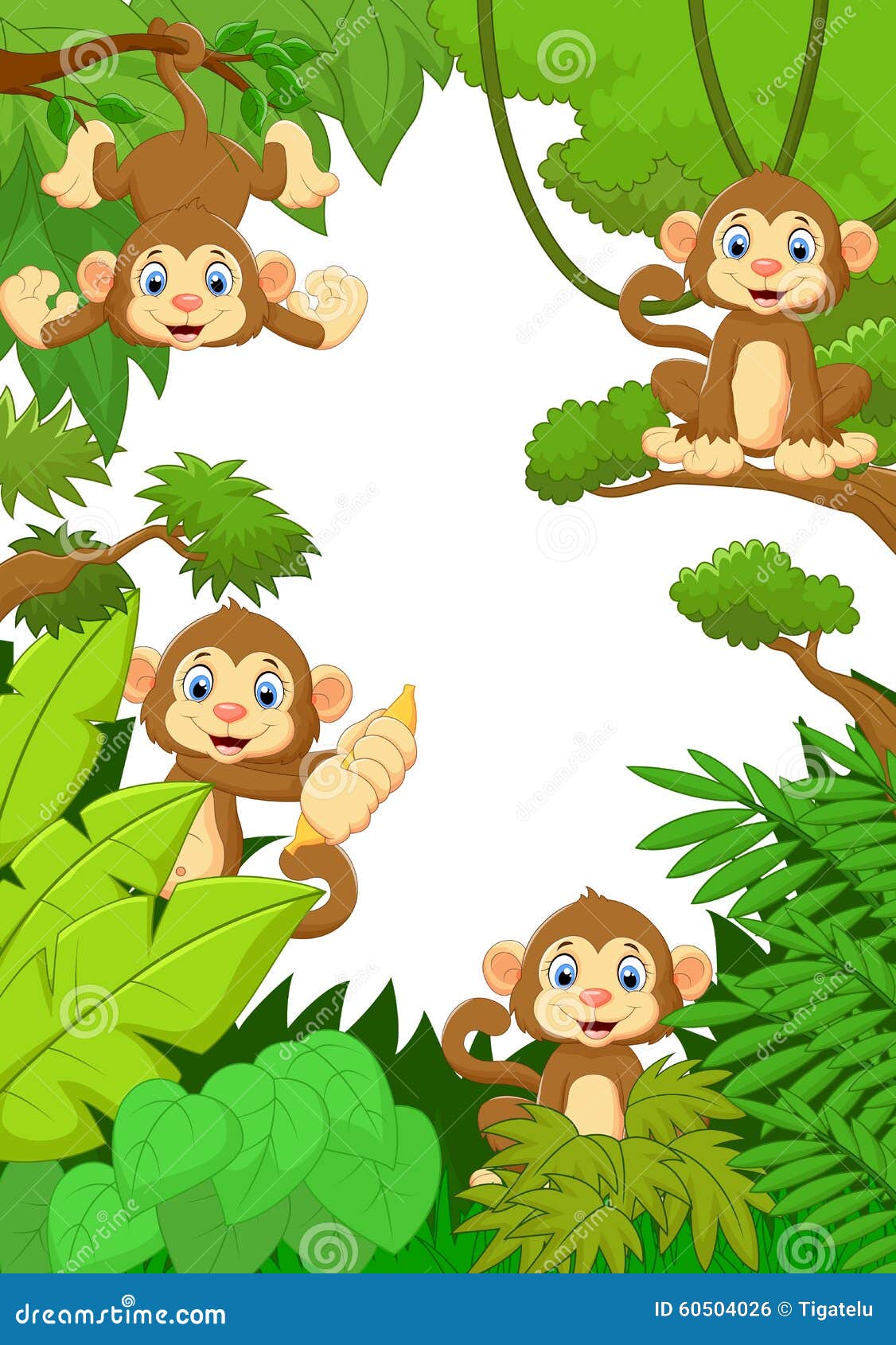 Cartoon Happy Monkey in the Forest Stock Vector - Illustration of ...