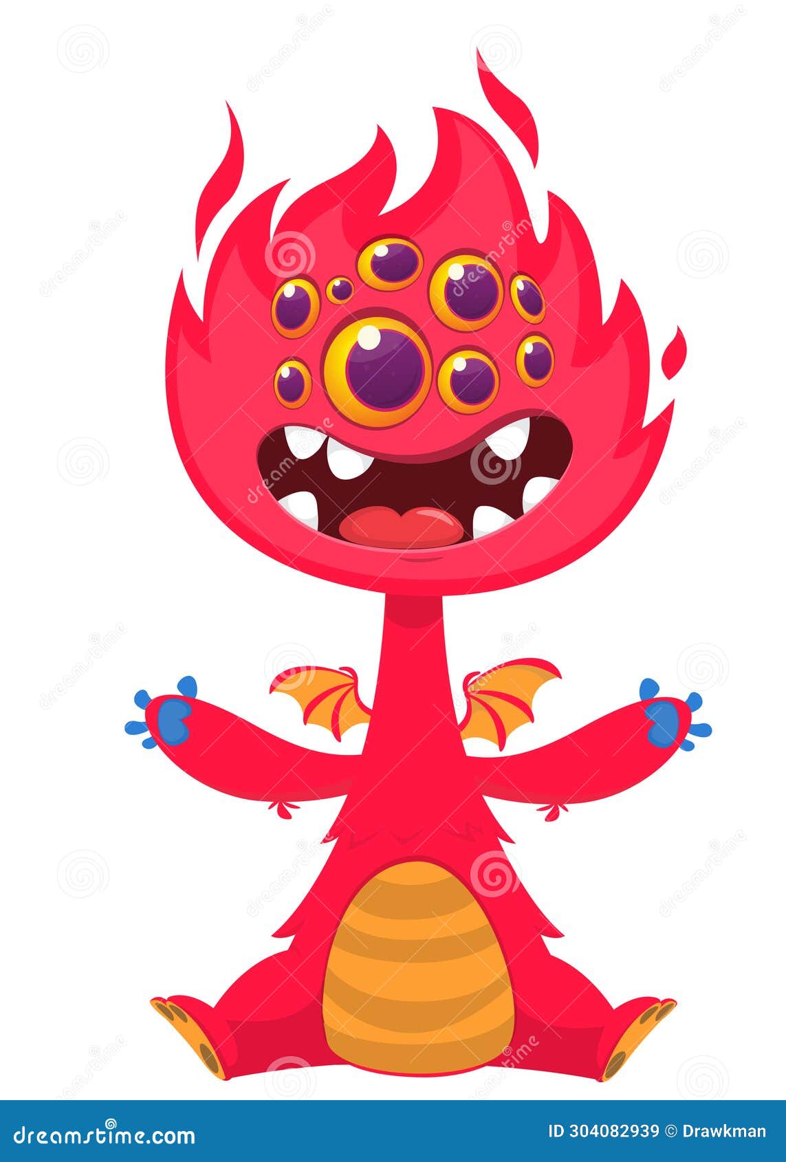 Cartoon Happy Monster with Many Eyes. Vector Illustration Stock ...