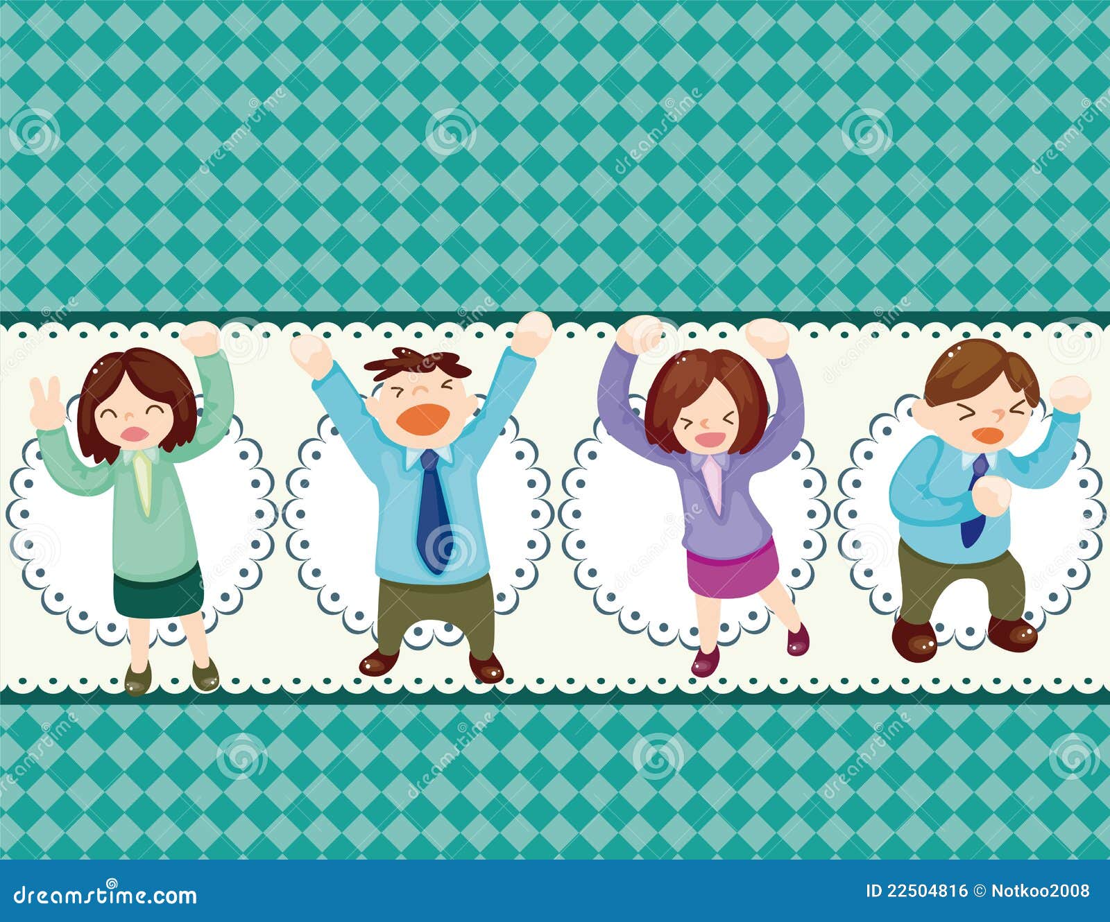 Cartoon Happy Office Workers Card Stock Vector - Illustration of cute ...