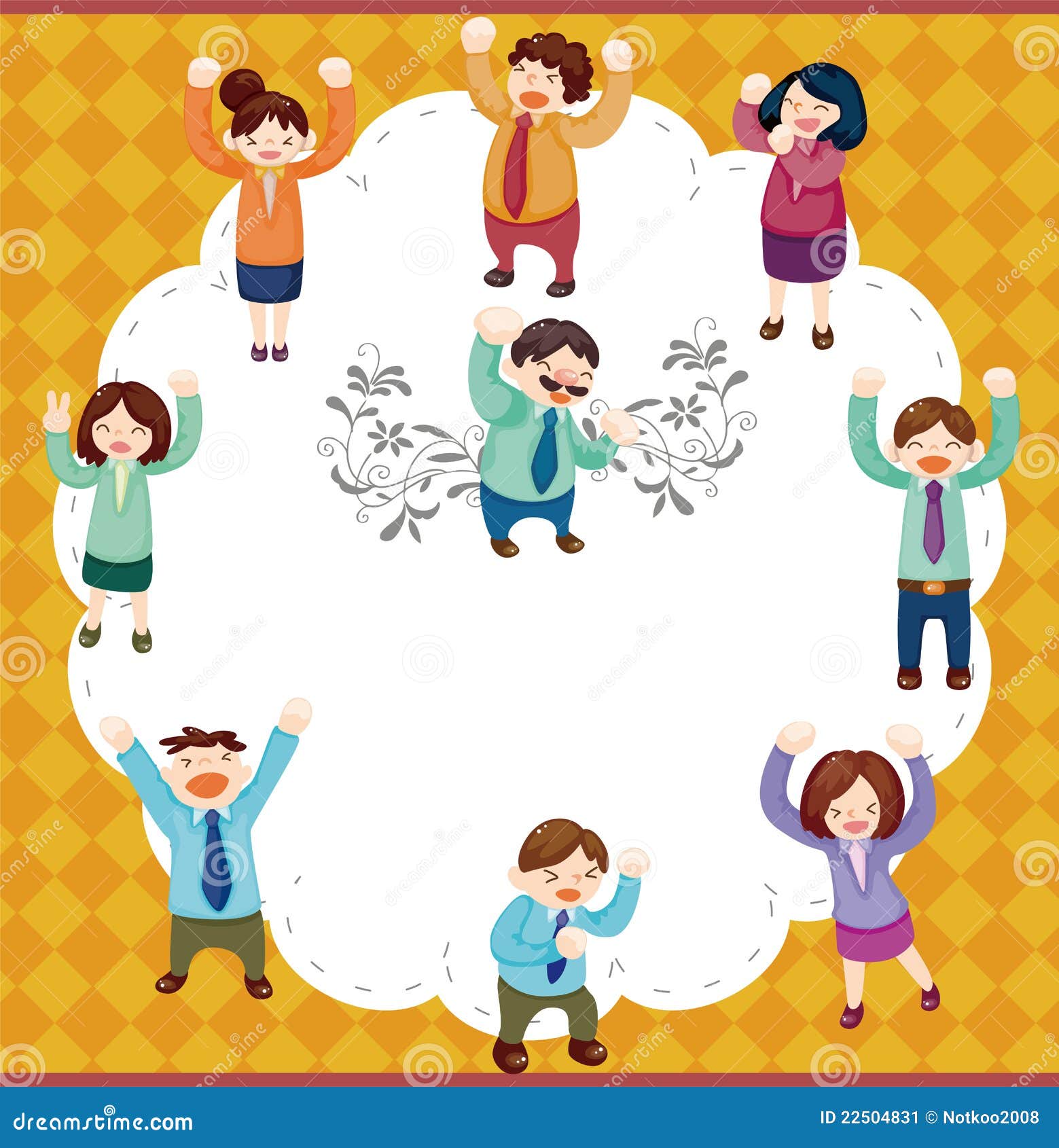 Cartoon Happy Office Workers Card Stock Vector - Illustration of ...