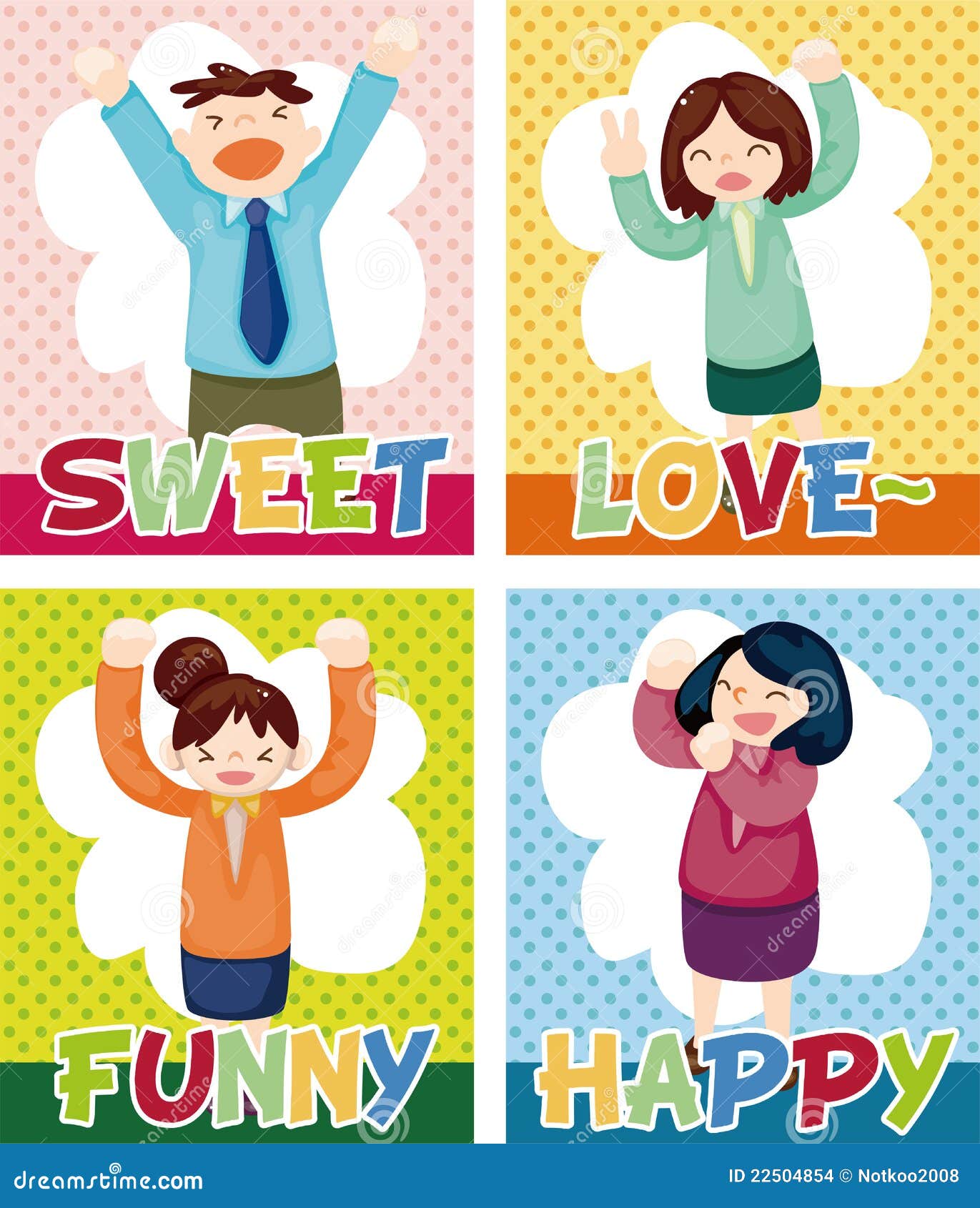 Cartoon Happy Office Workers Card Stock Vector - Illustration of ...