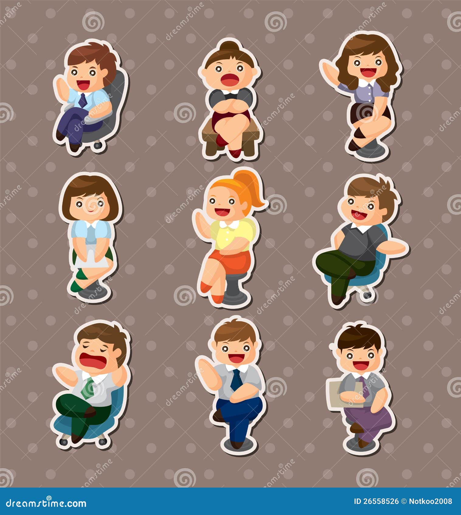 Cartoon Happy Office Workers Stickers Stock Vector - Illustration of ...