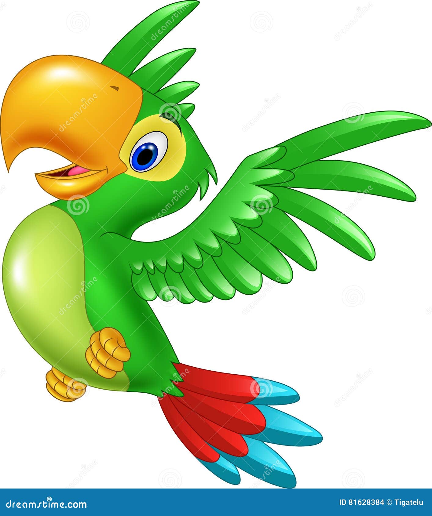 Cartoon Happy Parrot Flying Stock Vector - Illustration of icon ...
