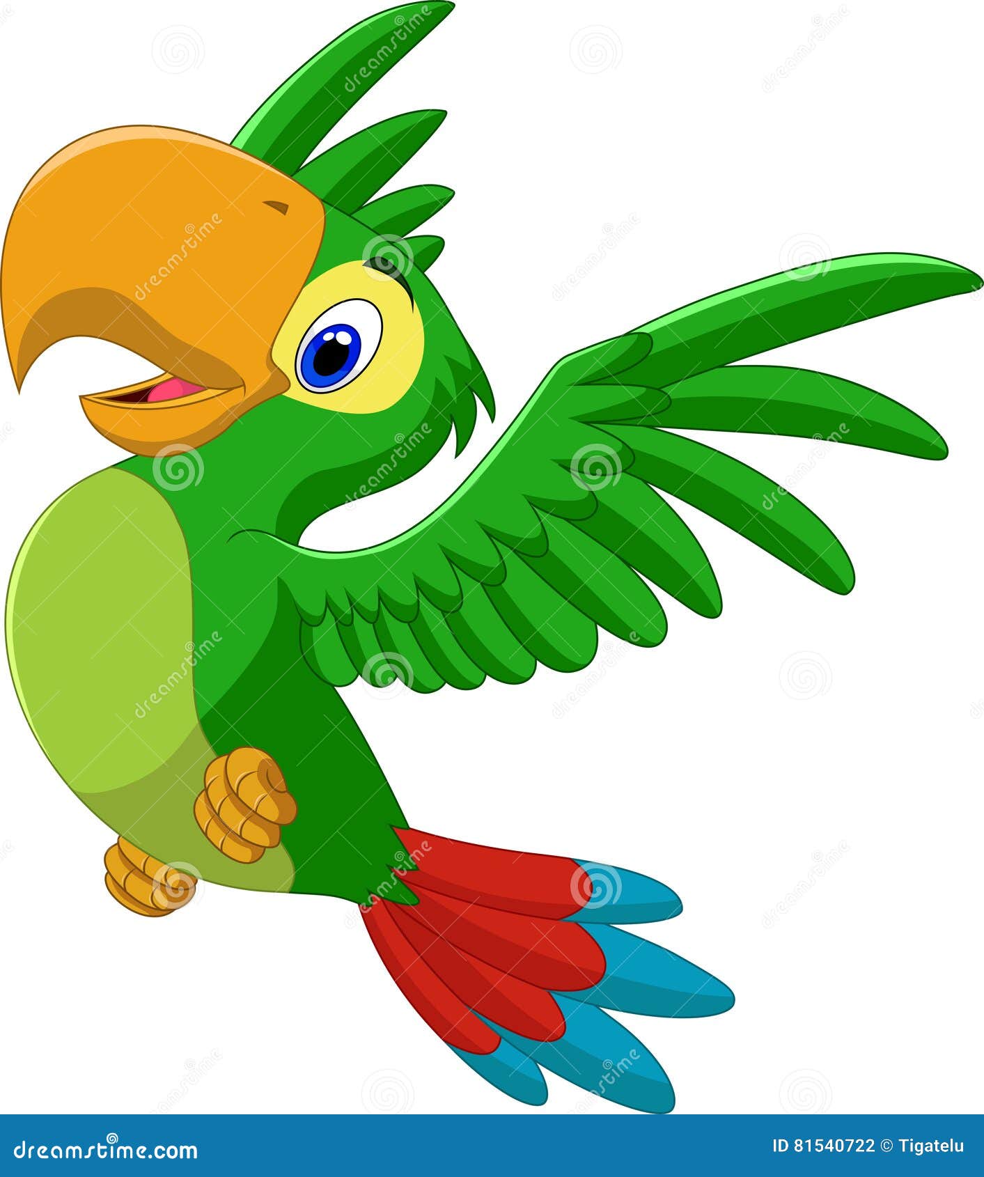 Cartoon Happy Parrot Isolated on White Background Stock Vector ...