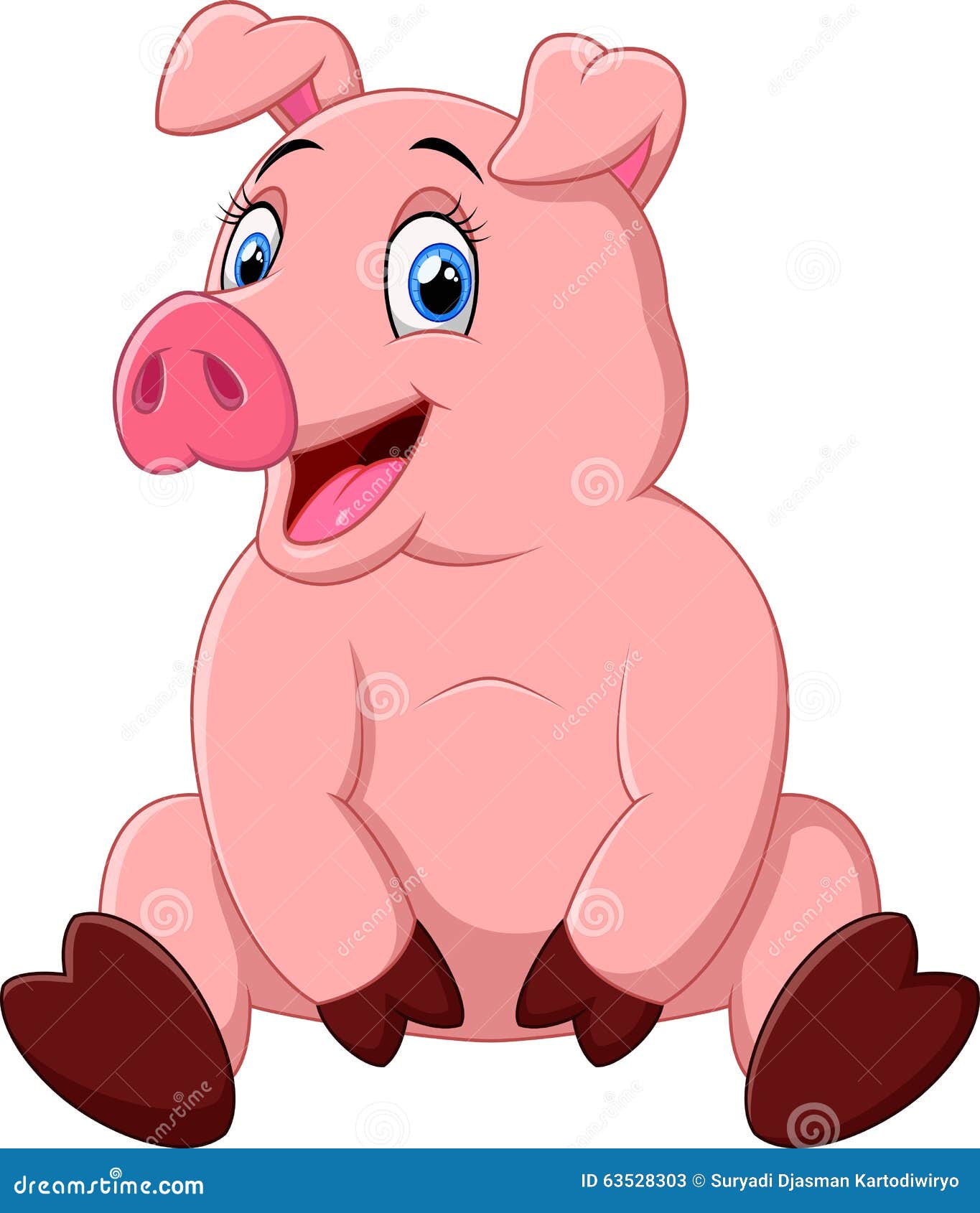 Cartoon happy pig sitting stock vector. Illustration of posing - 63528303