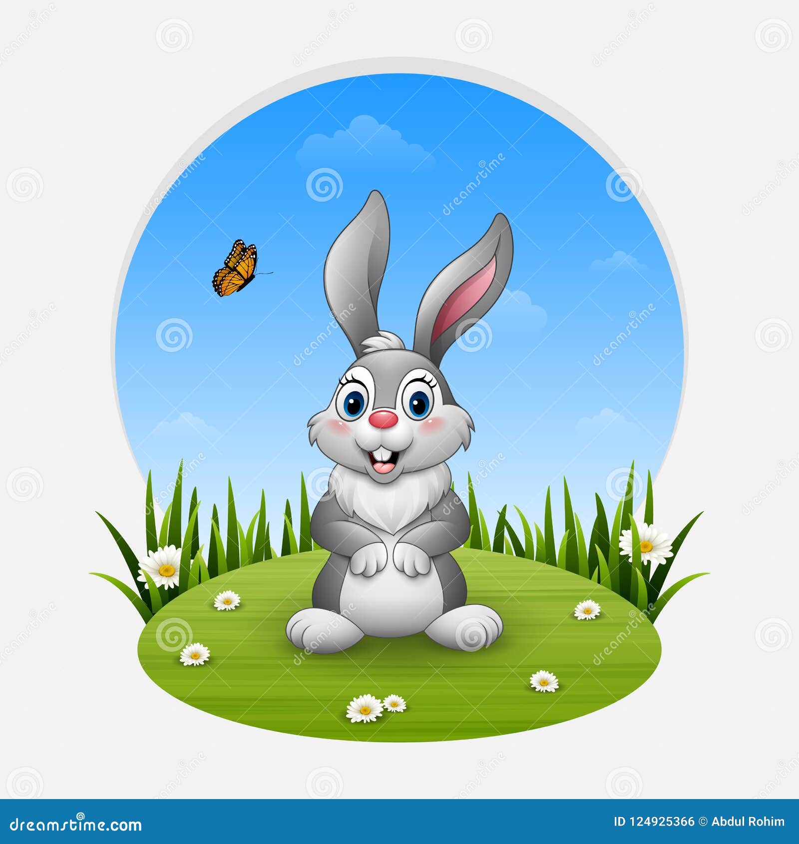 Cartoon Happy Rabbit Standing on the Grass Stock Illustration ...