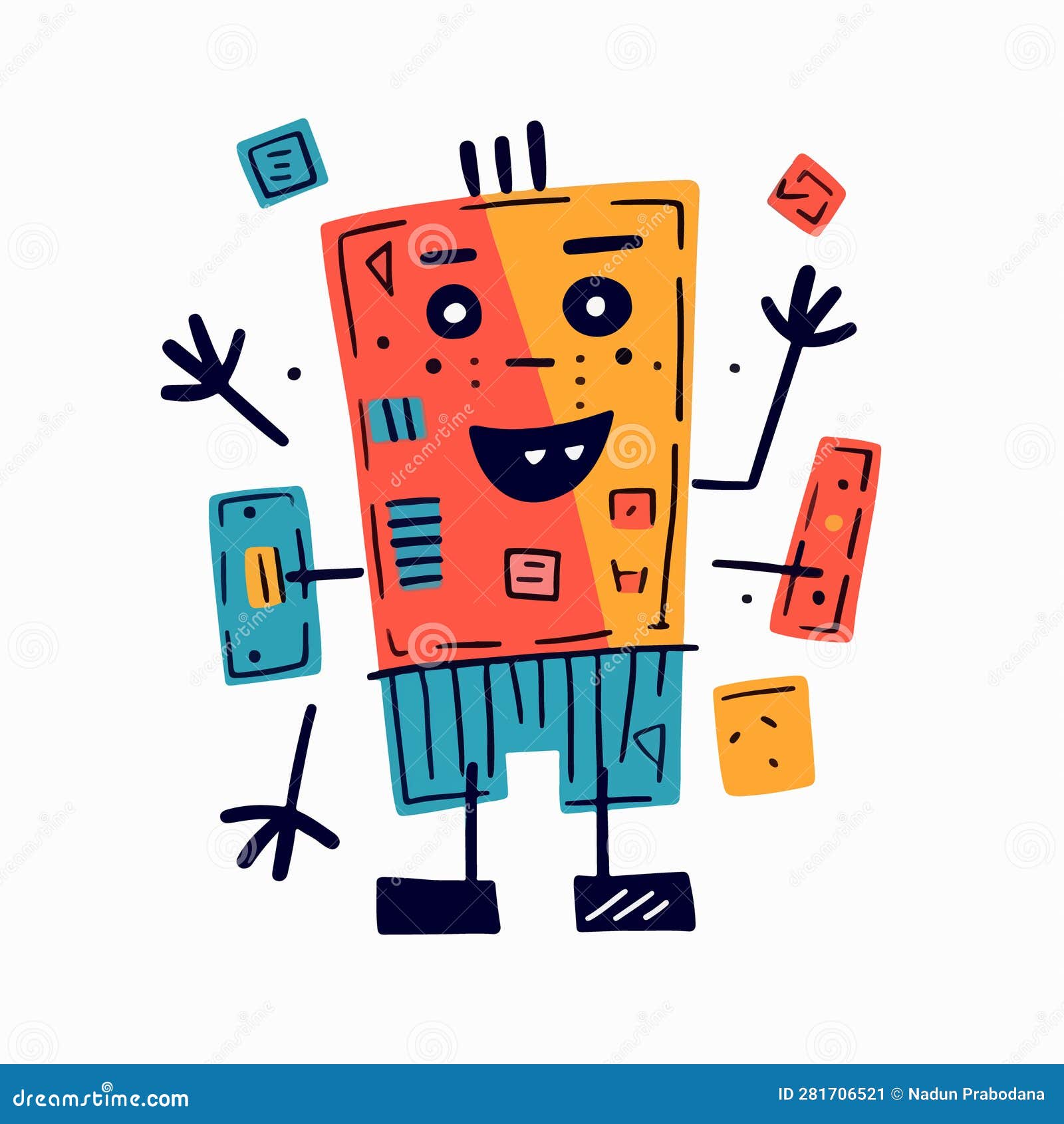 Cartoon Happy Robot Cube. Vector Illustration. Funny Cartoon Character ...