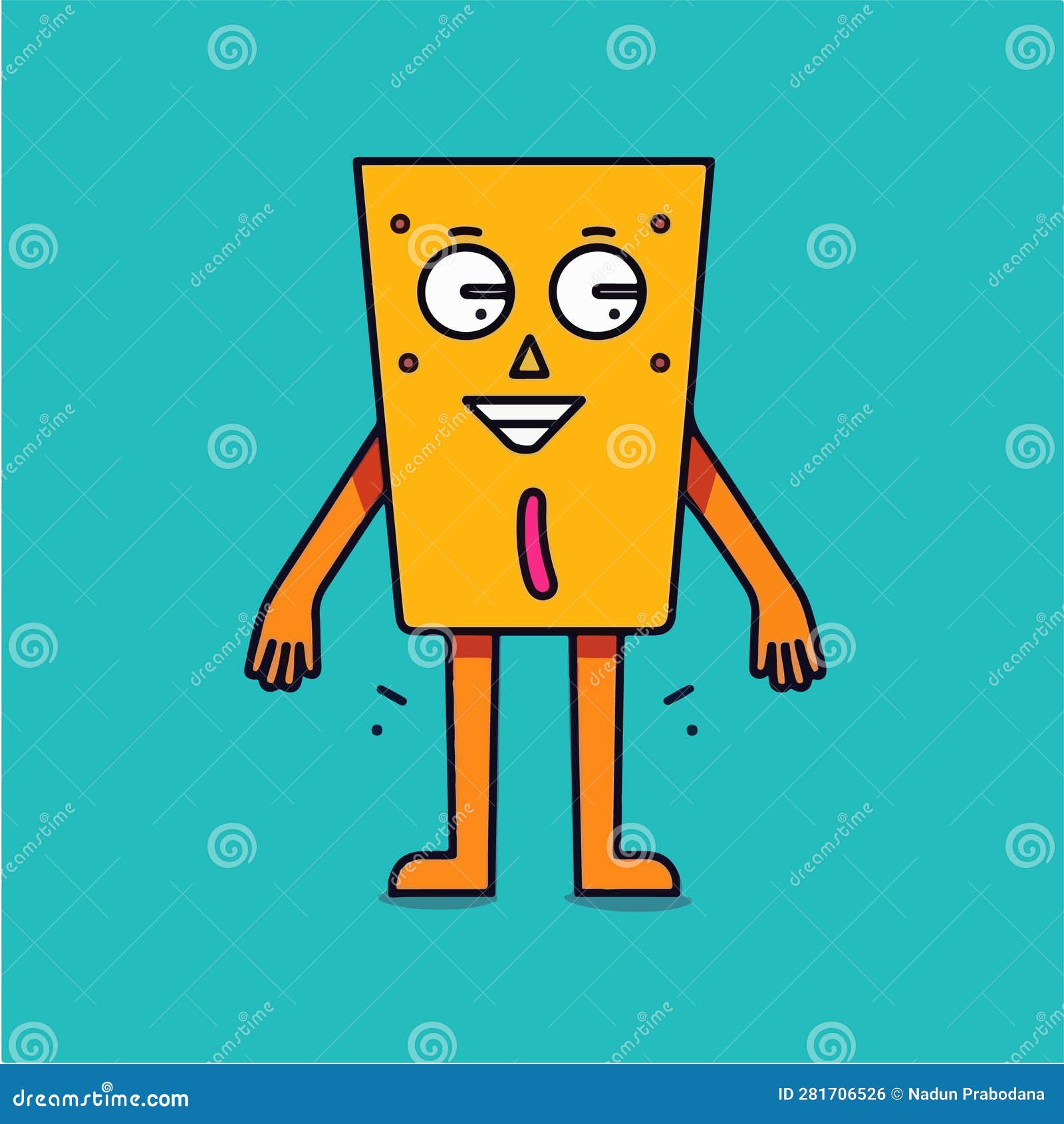 Cartoon Happy Robot Cube. Vector Illustration. Funny Cartoon Character ...
