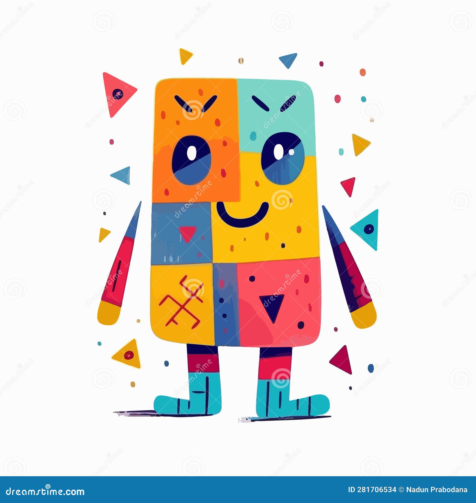 Cartoon Happy Robot Cube. Vector Illustration. Funny Cartoon Character ...