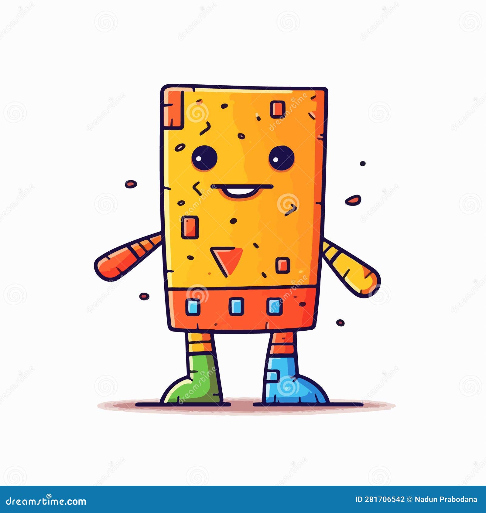 Cartoon Happy Robot Cube. Vector Illustration. Funny Cartoon Character ...