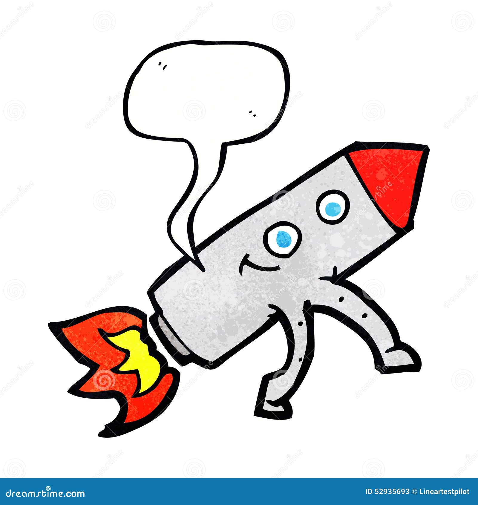 Cartoon Happy Rocket with Speech Bubble Stock Illustration ...