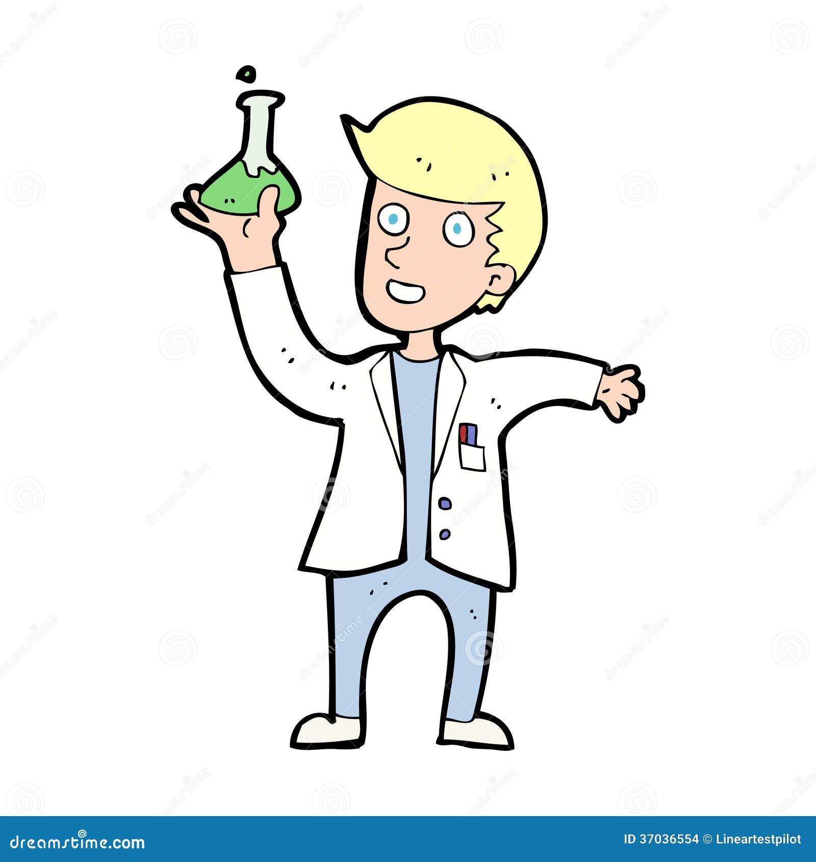 Cartoon happy scientist stock vector. Illustration of chemist - 37036554