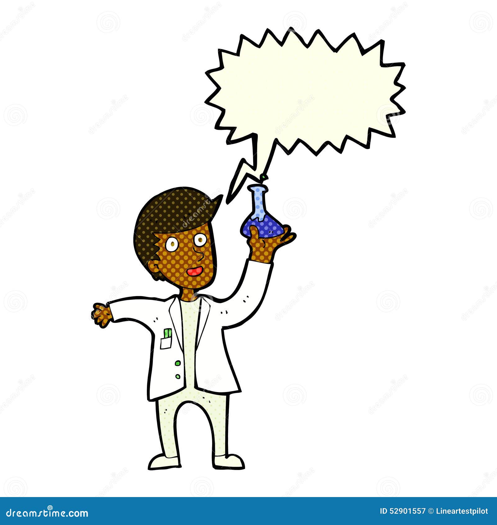 Cartoon Happy Scientist with Speech Bubble Stock Illustration ...