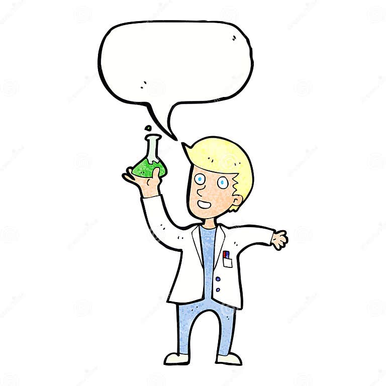 Cartoon Happy Scientist with Speech Bubble Stock Illustration ...