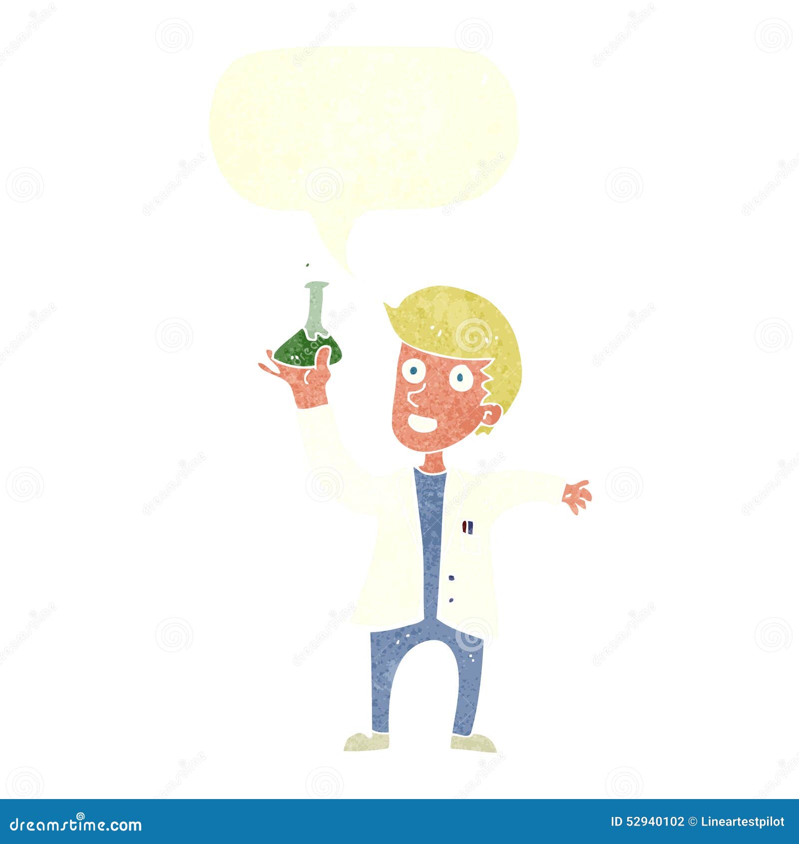 Cartoon Happy Scientist with Speech Bubble Stock Illustration ...