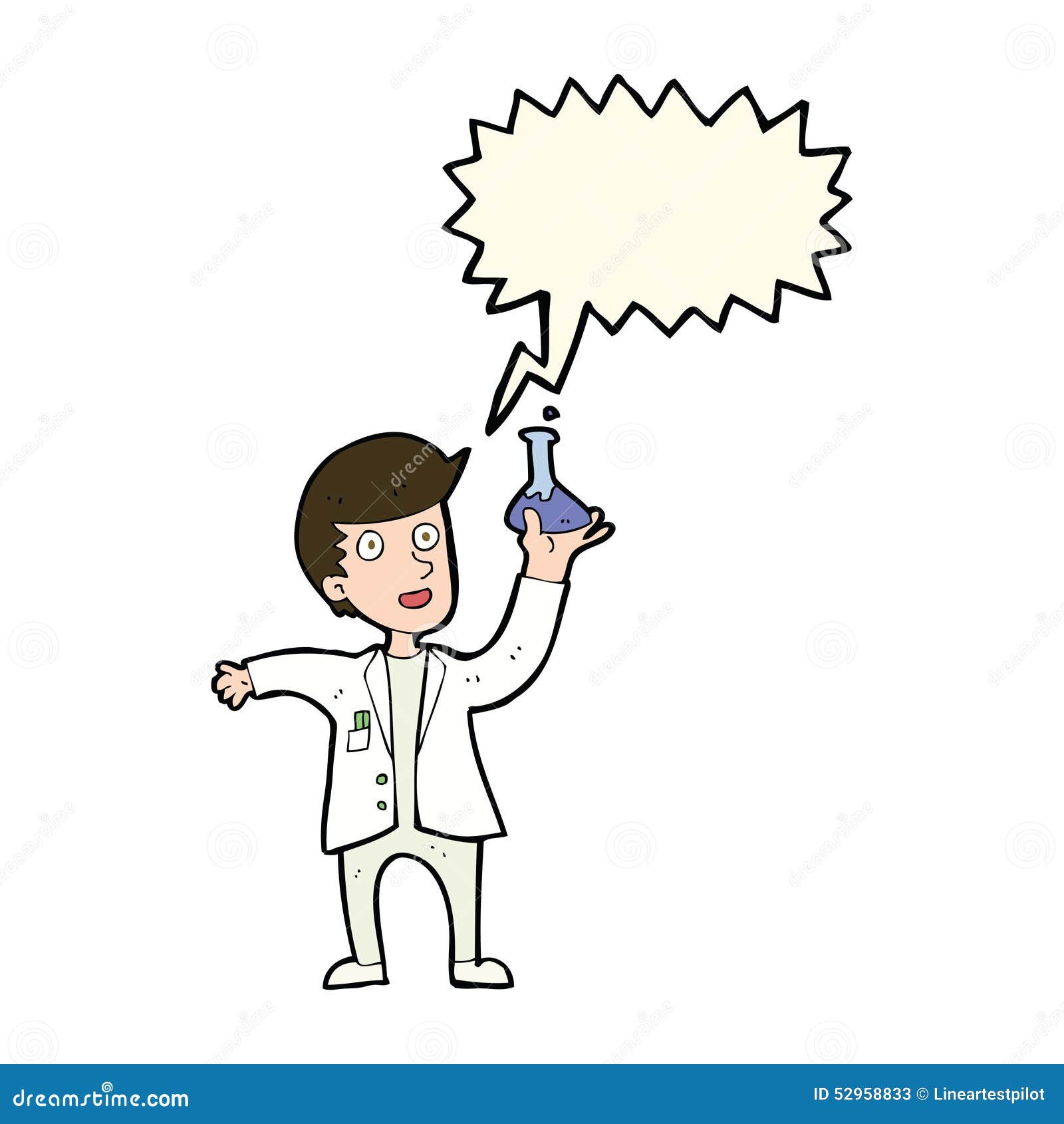 Cartoon Happy Scientist with Speech Bubble Stock Illustration ...
