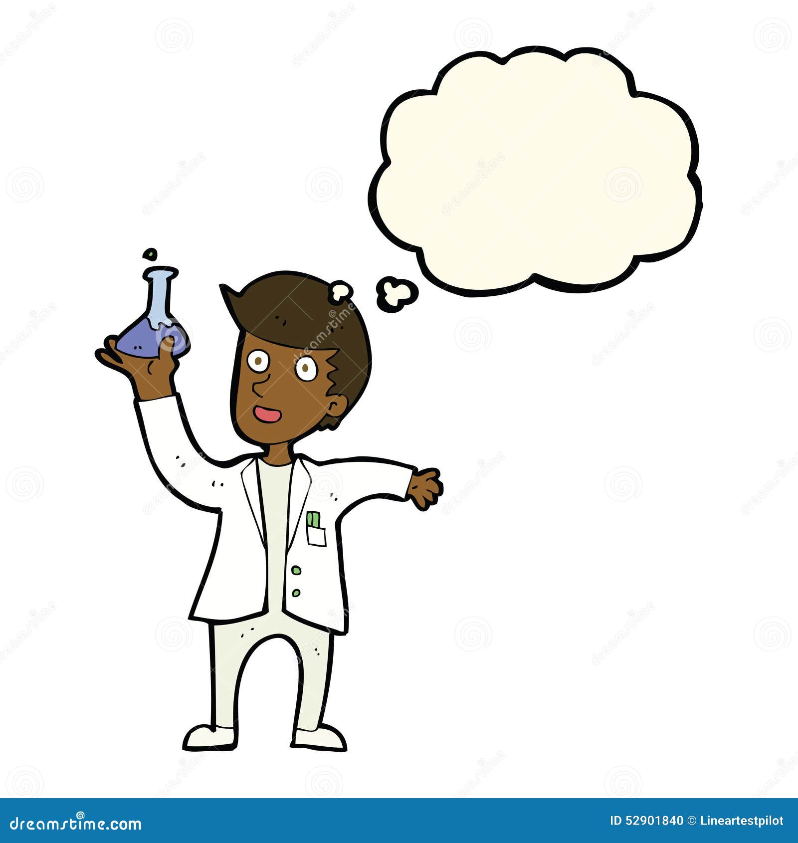 Cartoon Happy Scientist with Thought Bubble Stock Illustration ...