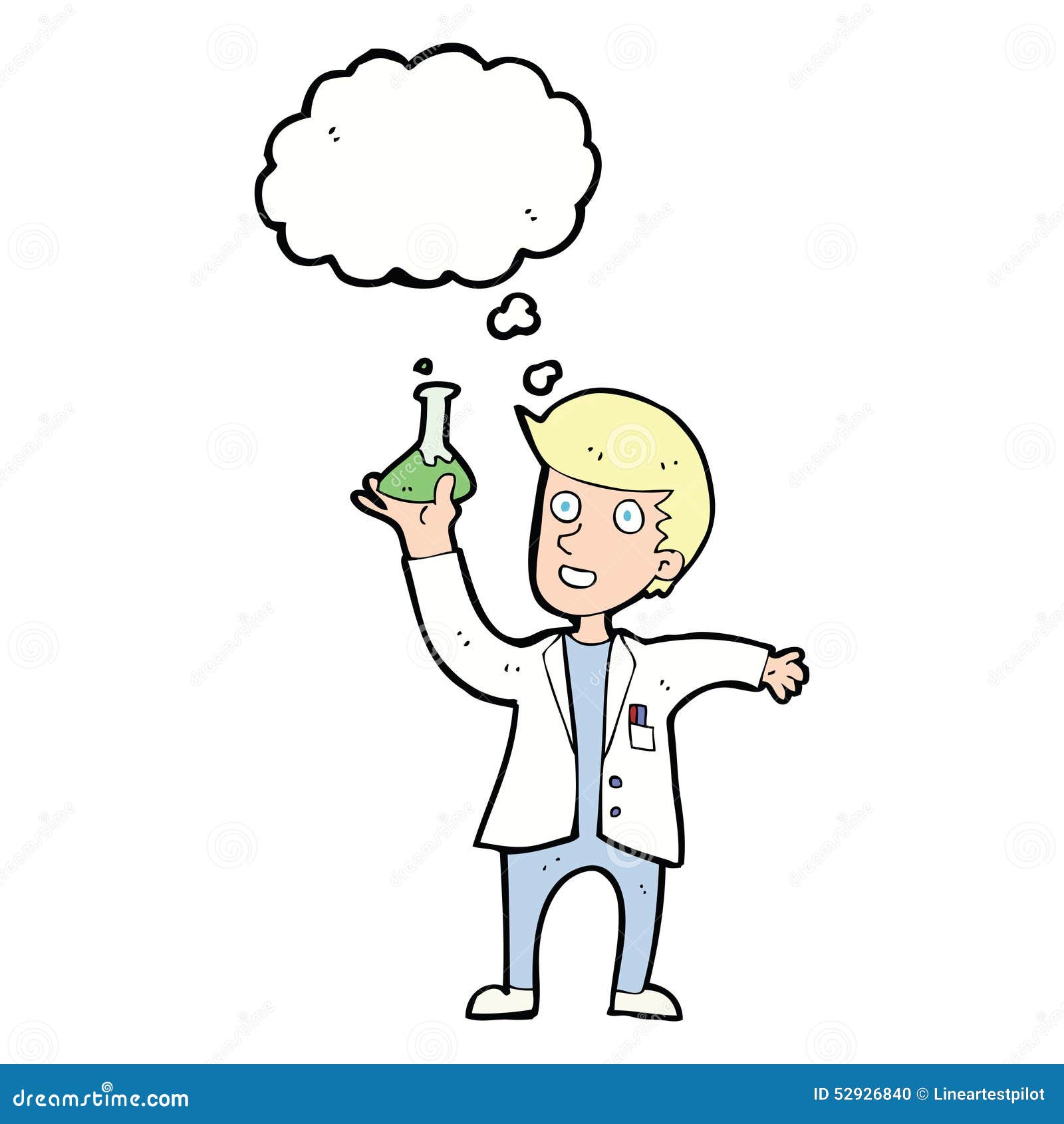 Cartoon Happy Scientist with Thought Bubble Stock Illustration ...