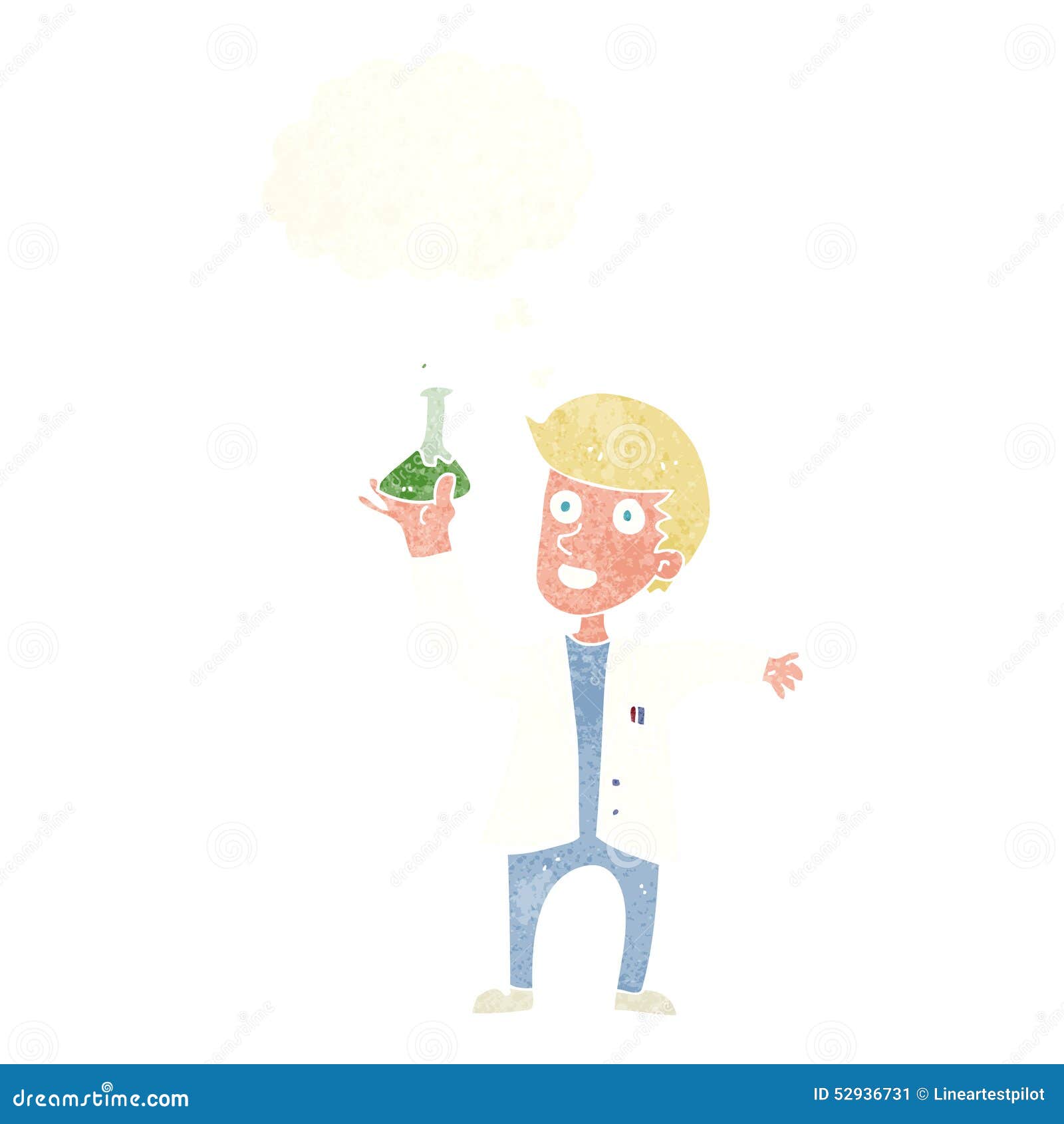 Cartoon Happy Scientist with Thought Bubble Stock Illustration ...