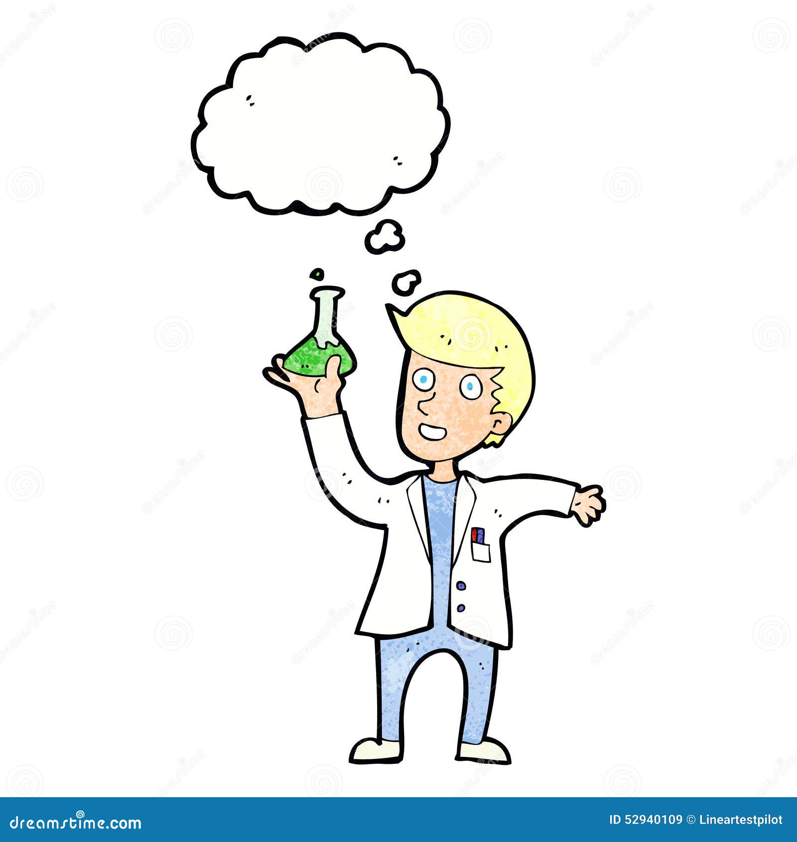 Cartoon Happy Scientist with Thought Bubble Stock Illustration ...