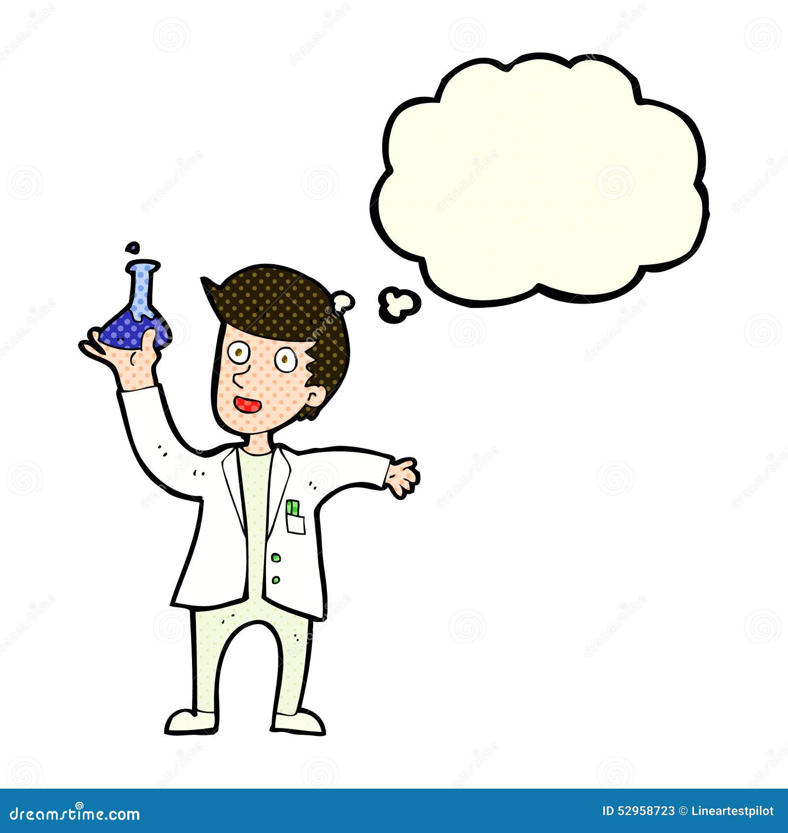 Cartoon Happy Scientist with Thought Bubble Stock Illustration ...