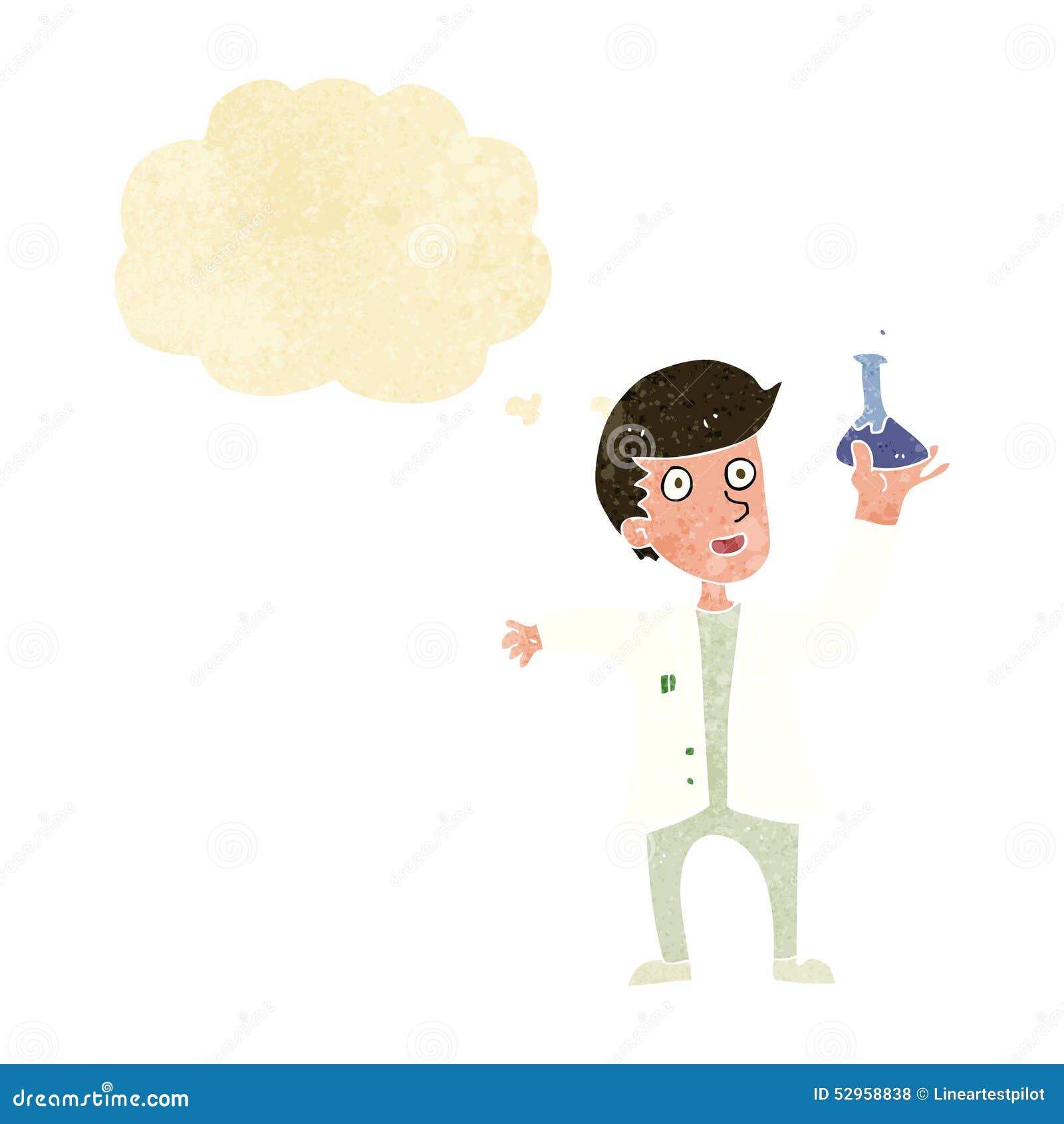 Cartoon Happy Scientist with Thought Bubble Stock Illustration ...