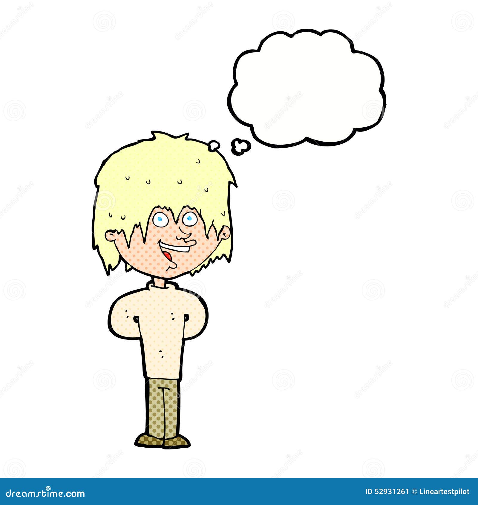 Cartoon Happy Scruffy Boy with Thought Bubble Stock Illustration ...