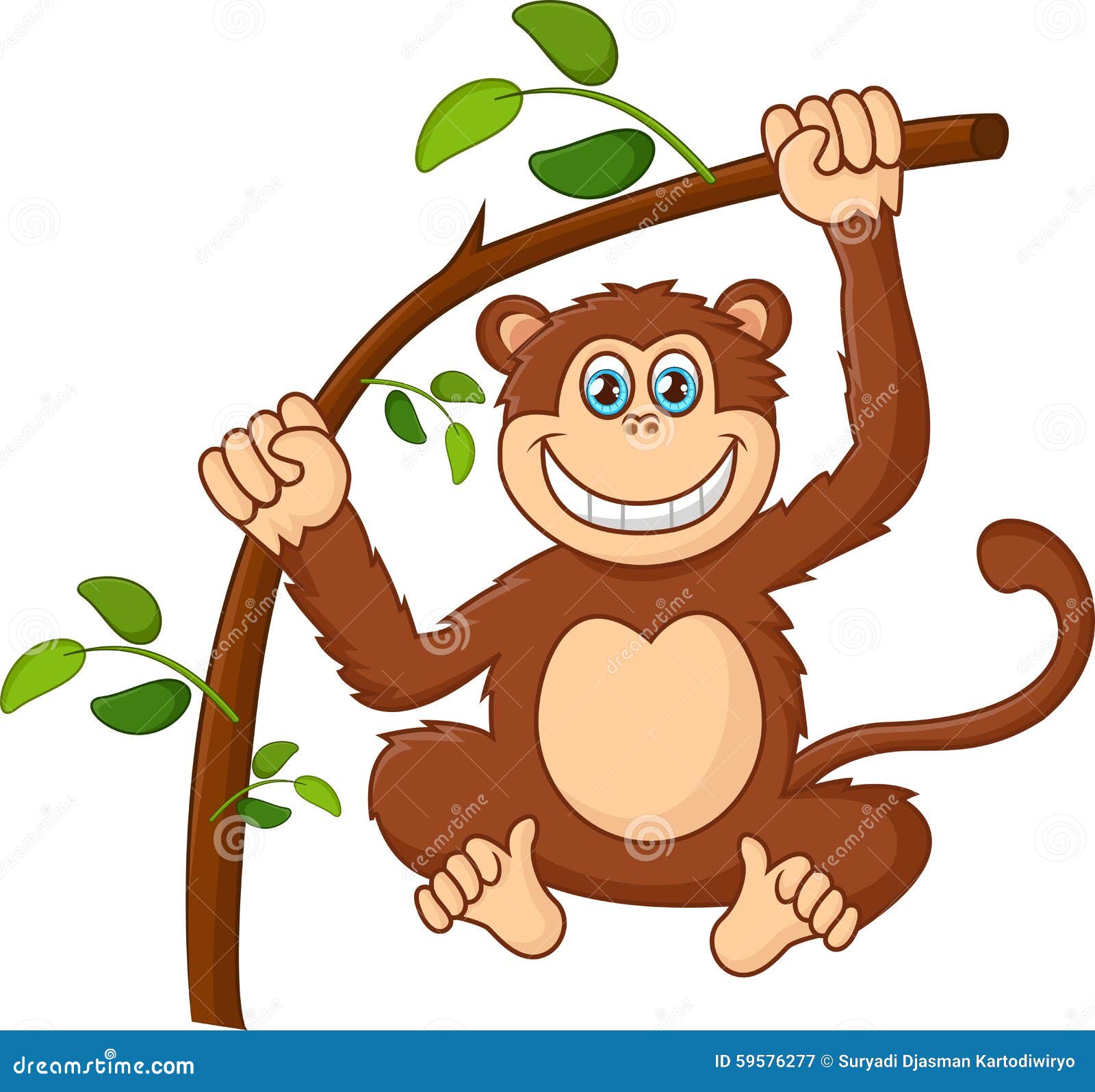 Cartoon Happy Smile Monkey Hanging Stock Vector - Illustration of climb, monkey: 59576277