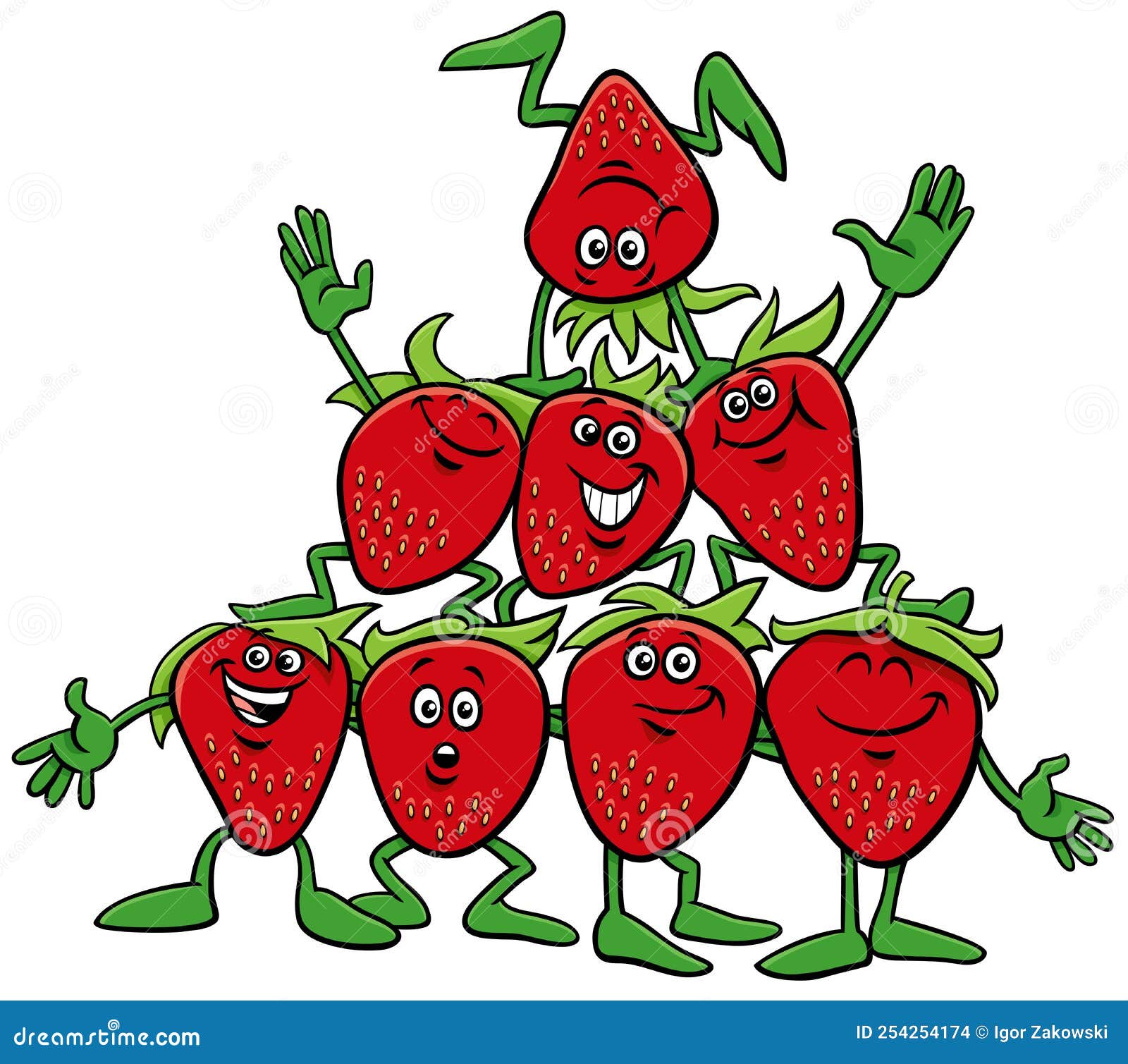 Cartoon Happy Strawberries Comic Characters Group Stock Vector ...