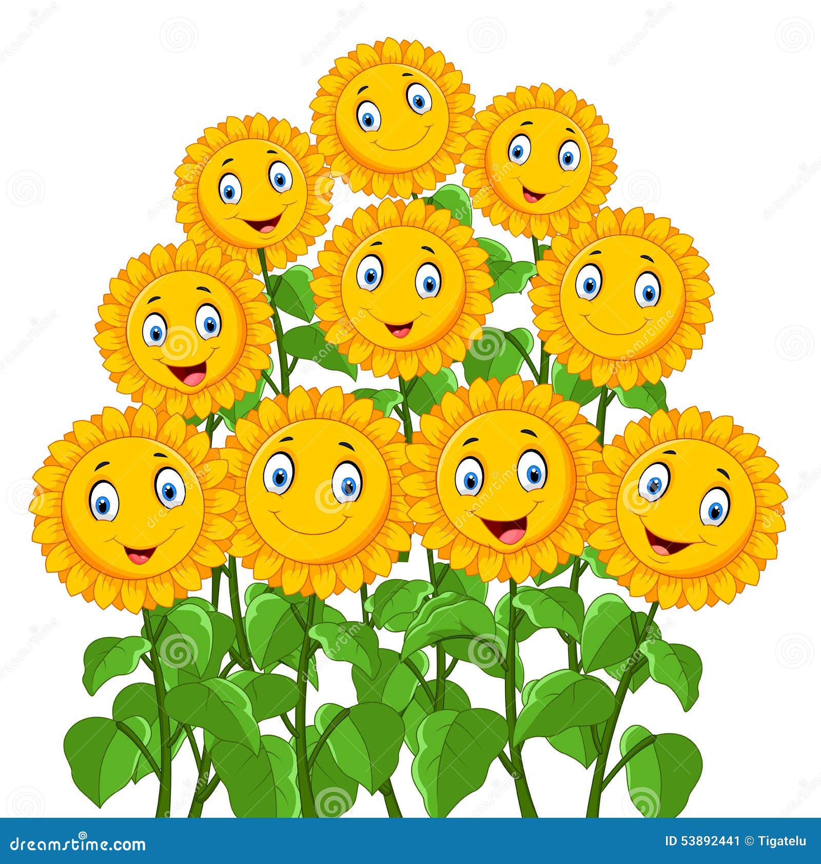Cartoon happy sunflowers stock vector. Illustration of sunflower - 53892441