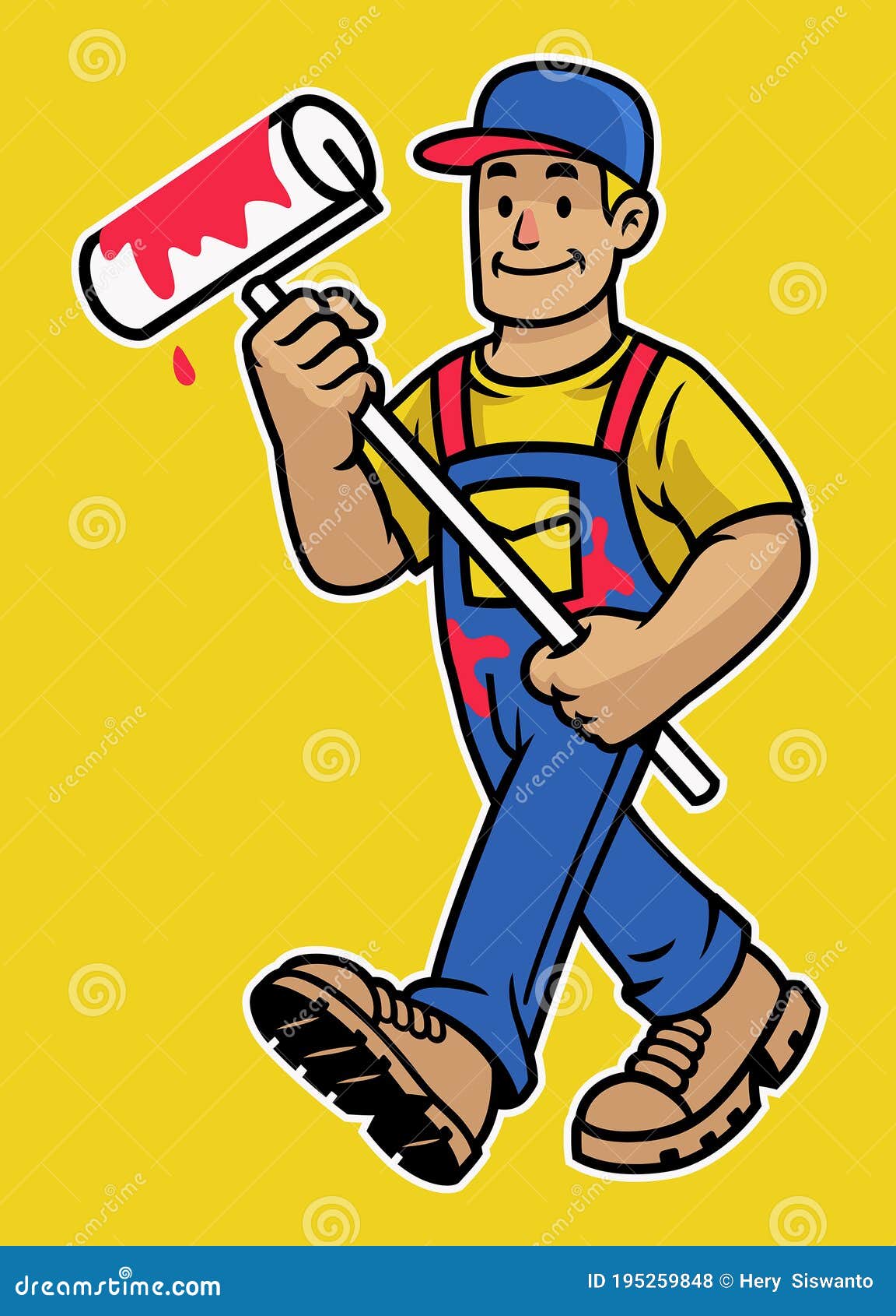 Cartoon Happy Wall Painter Worker Mascot Stock Vector - Illustration of ...