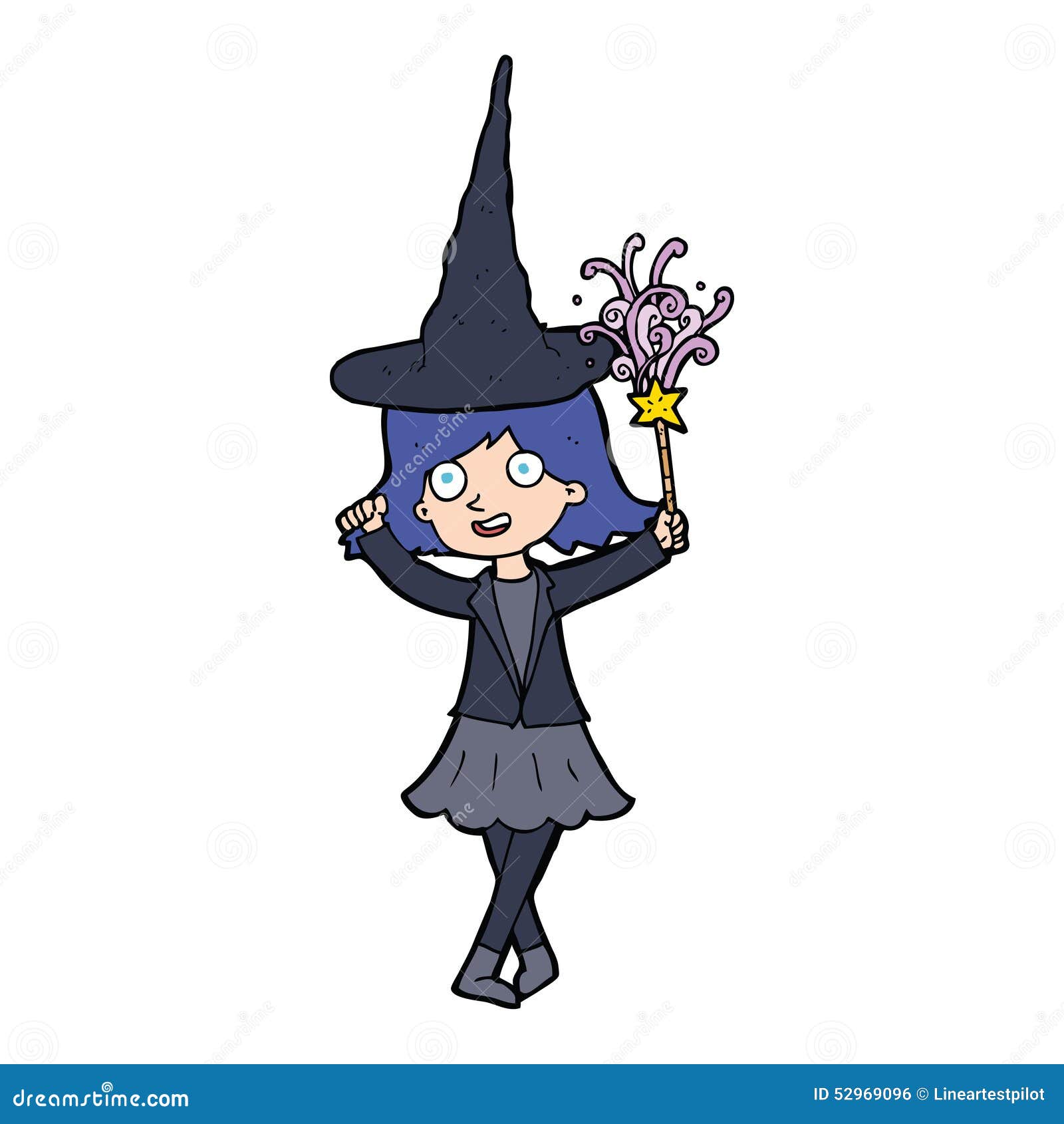 Cartoon happy witch stock illustration. Illustration of woman - 52969096