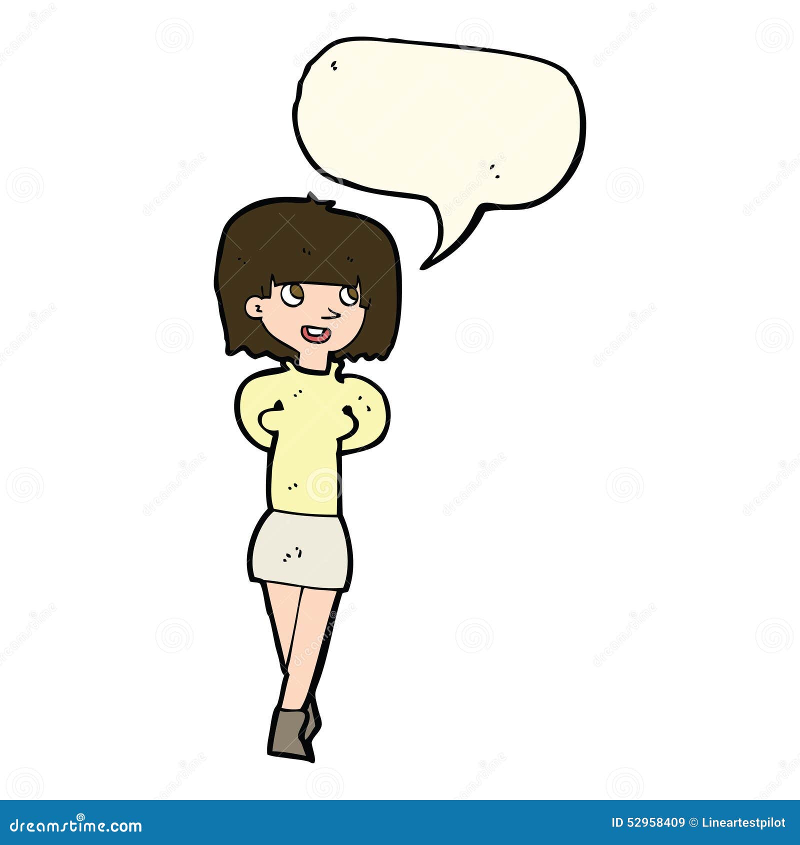 Cartoon Happy Woman With Speech Bubble Stock Illustration